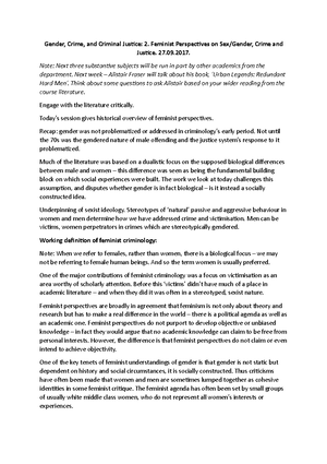 Notes GCCJ Summary. 22 - Summary of lecture - Gender, Crime, and ...