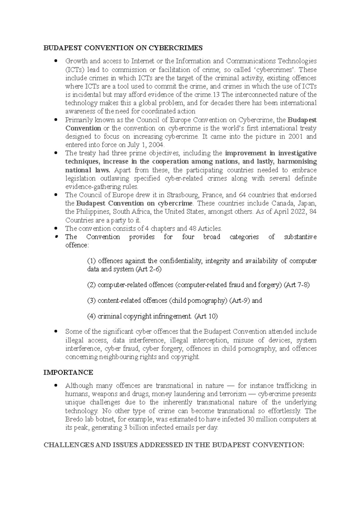 Budapest Convention Notes - BUDAPEST CONVENTION ON CYBERCRIMES Growth ...