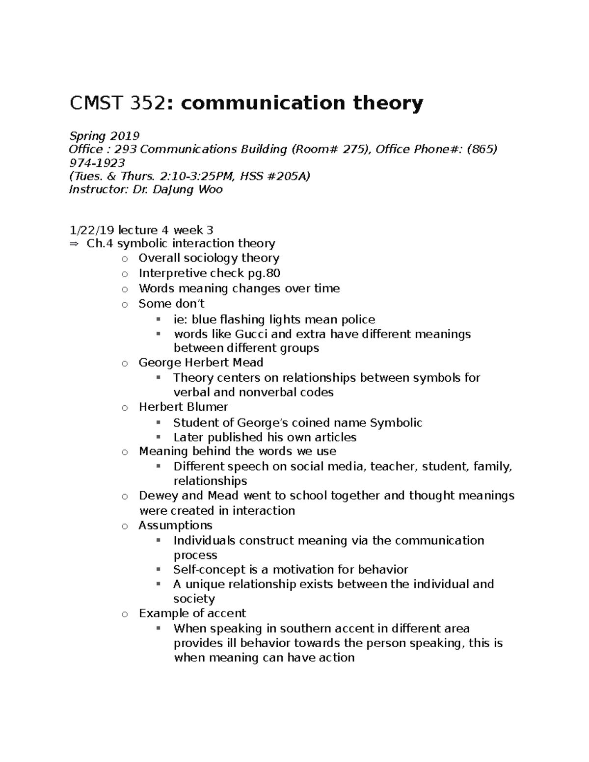 CMST352 WEEK 3 NOTES CH.4/7 SYMBOLIC INTERACTION & EXPECTANCY VIOLATION ...