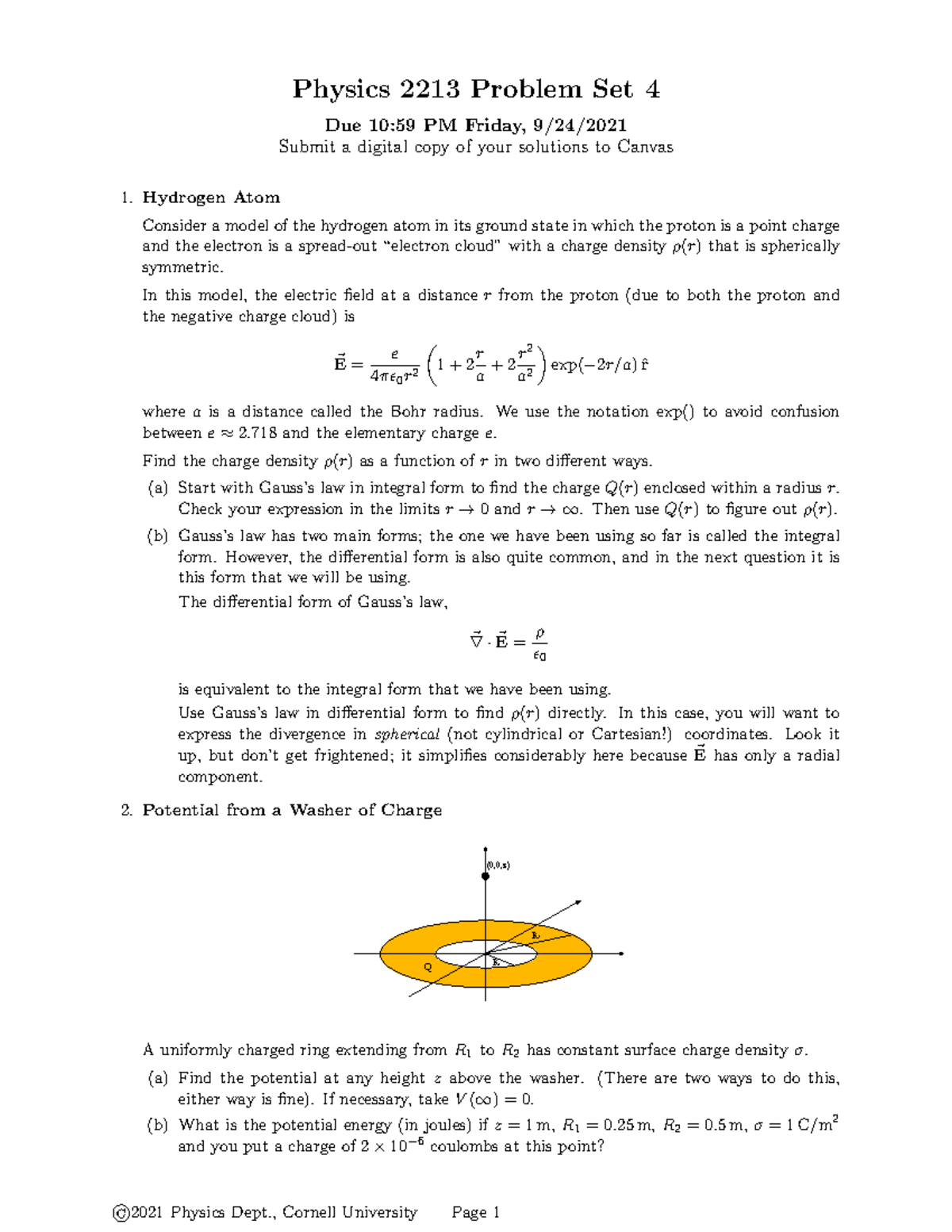 PS04 F21 - Weekly - Physics 2213 Problem Set 4 Due 10:59 PM Friday, 9 ...
