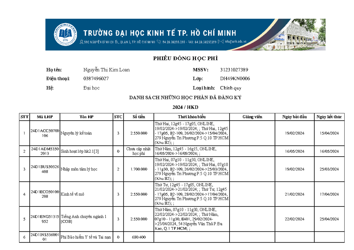 Ket Qua Dang Ky Hoc Phan 31231027389 - 31231027389 +Ӌ /ӟS +ӑ WrQ 3+,ӂ8 ĈÏ1* +Ӑ& 3+Ë STT Mã - Studocu
