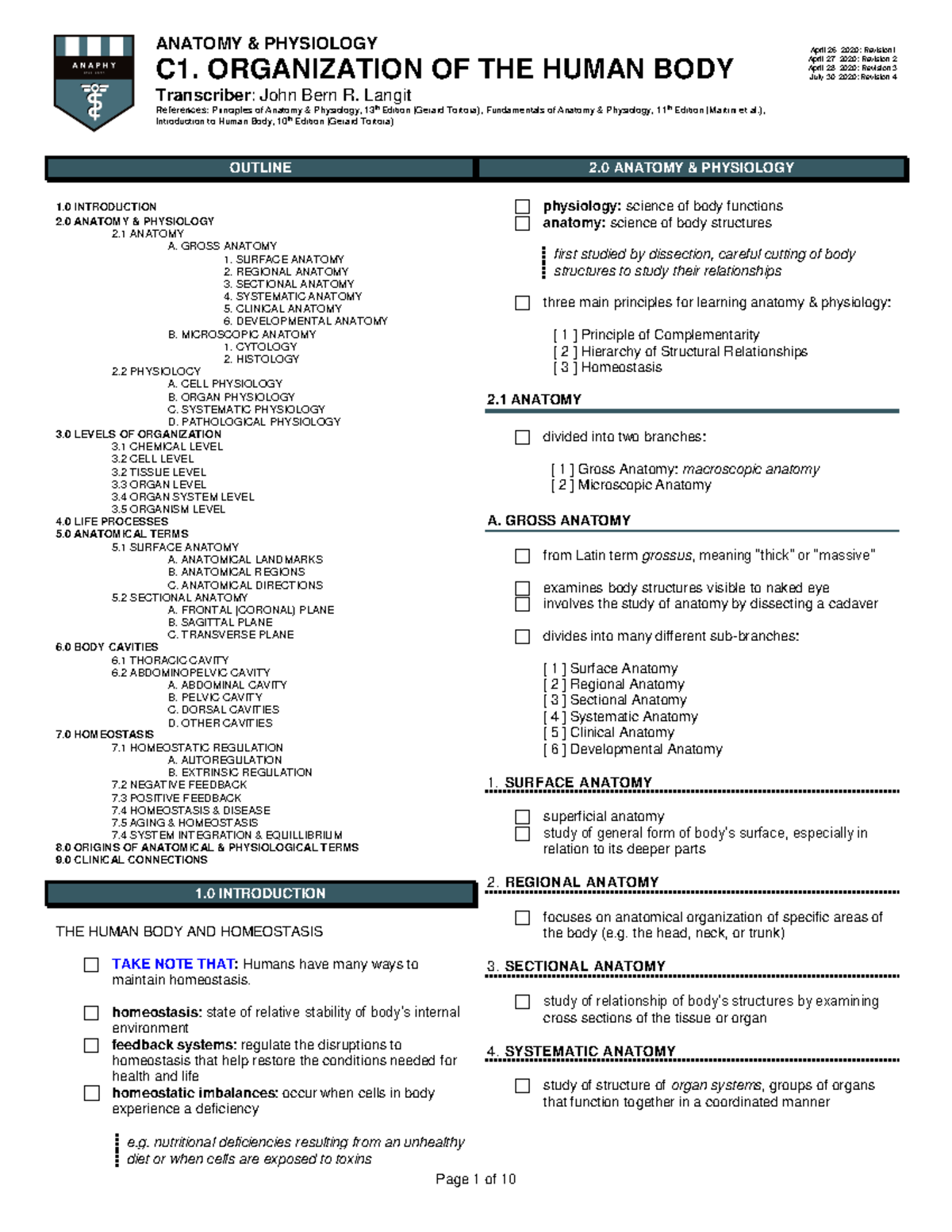-AP-01- Organization of the Human Body (07-30-20) - ANATOMY ...