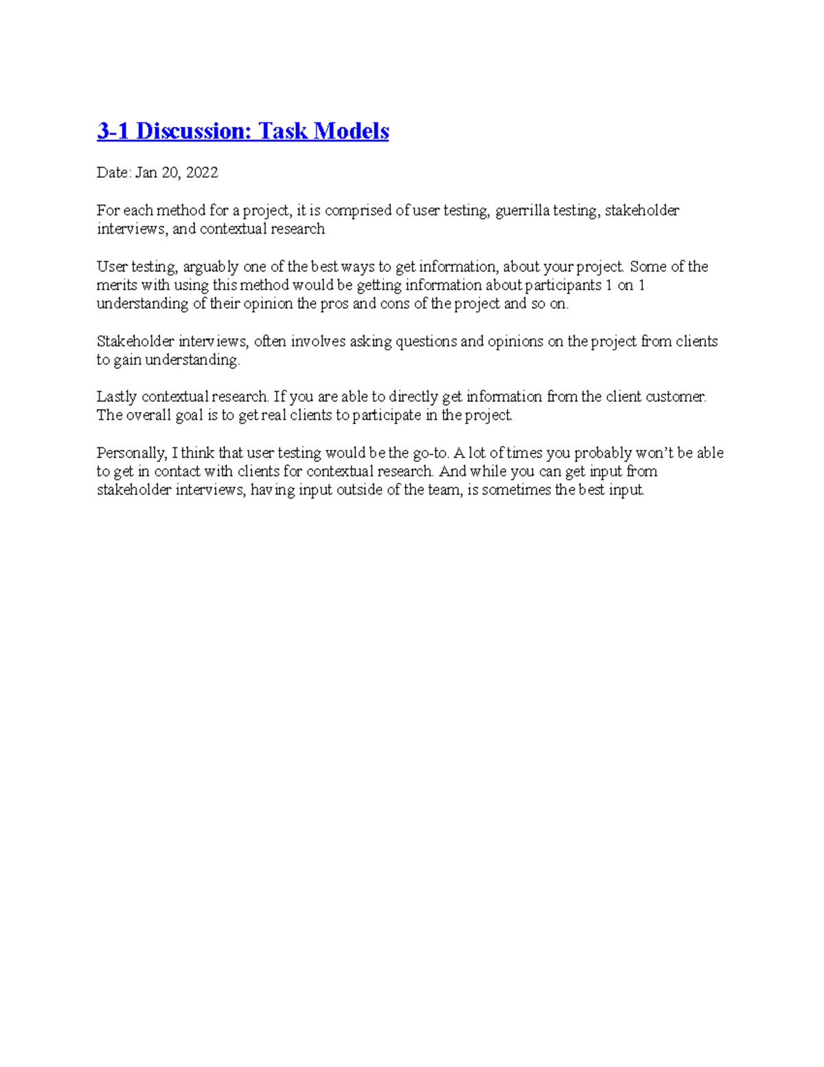 3-1 Discussion Task Models - 3-1 Discussion: Task Models Date: Jan 20 ...