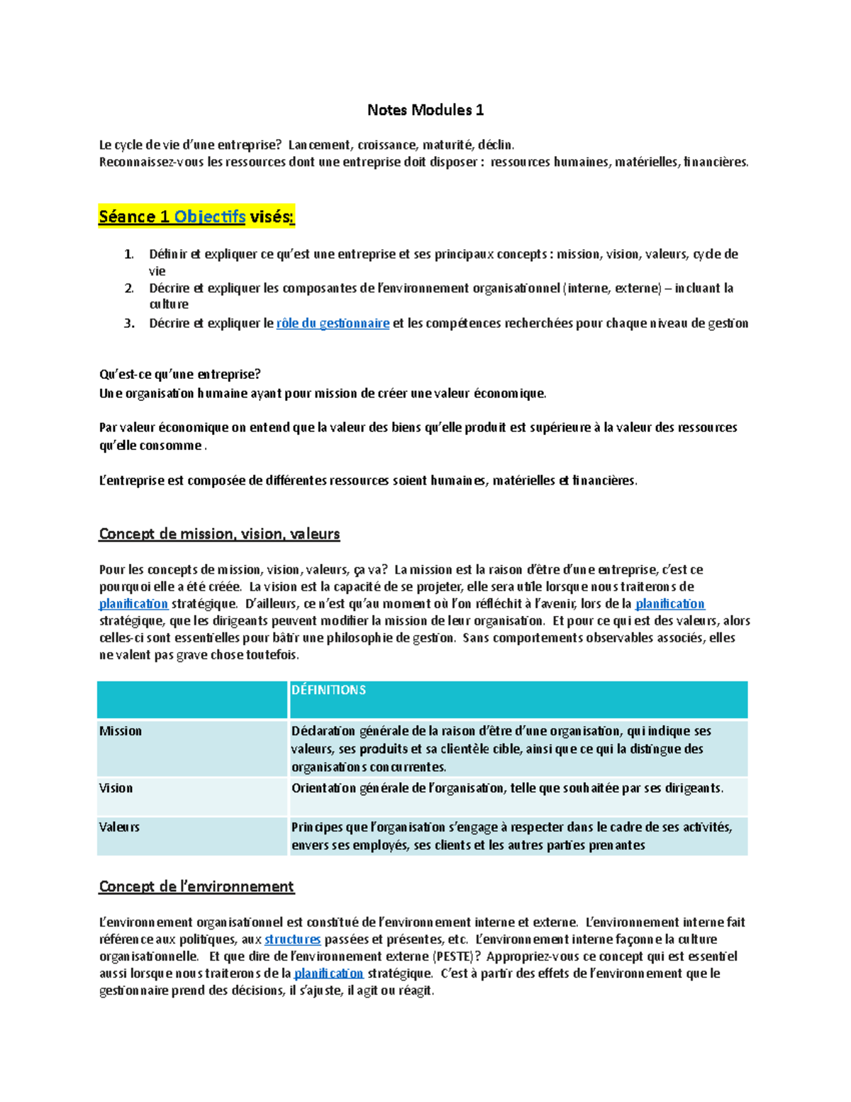 Notes Modules 1 - Reconnaissez-vous les ressources dont une entreprise ...