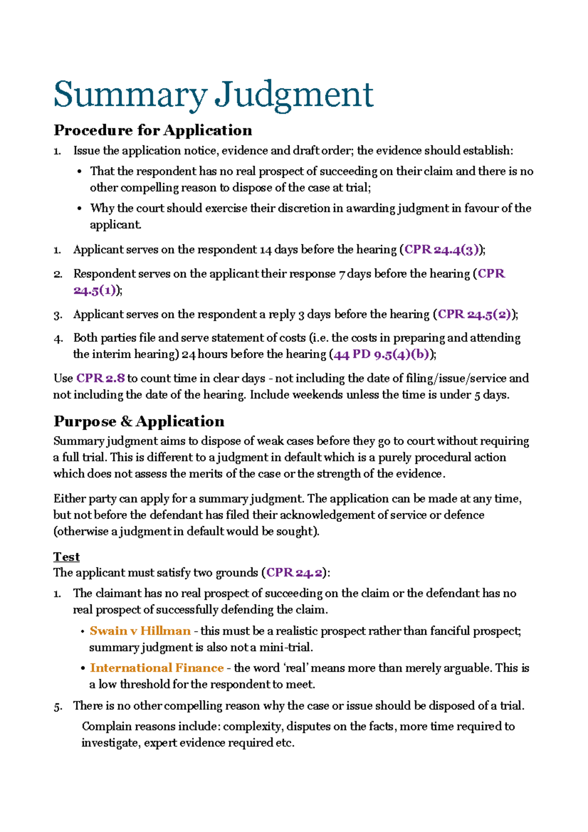 Summary Judgment - None - Summary Judgment Procedure for Application ...