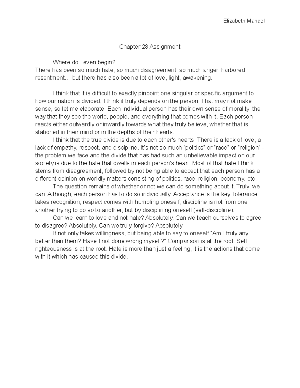 Chapter 28 Assignment - Elizabeth Mandel - Elizabeth Mandel Chapter 28 ...