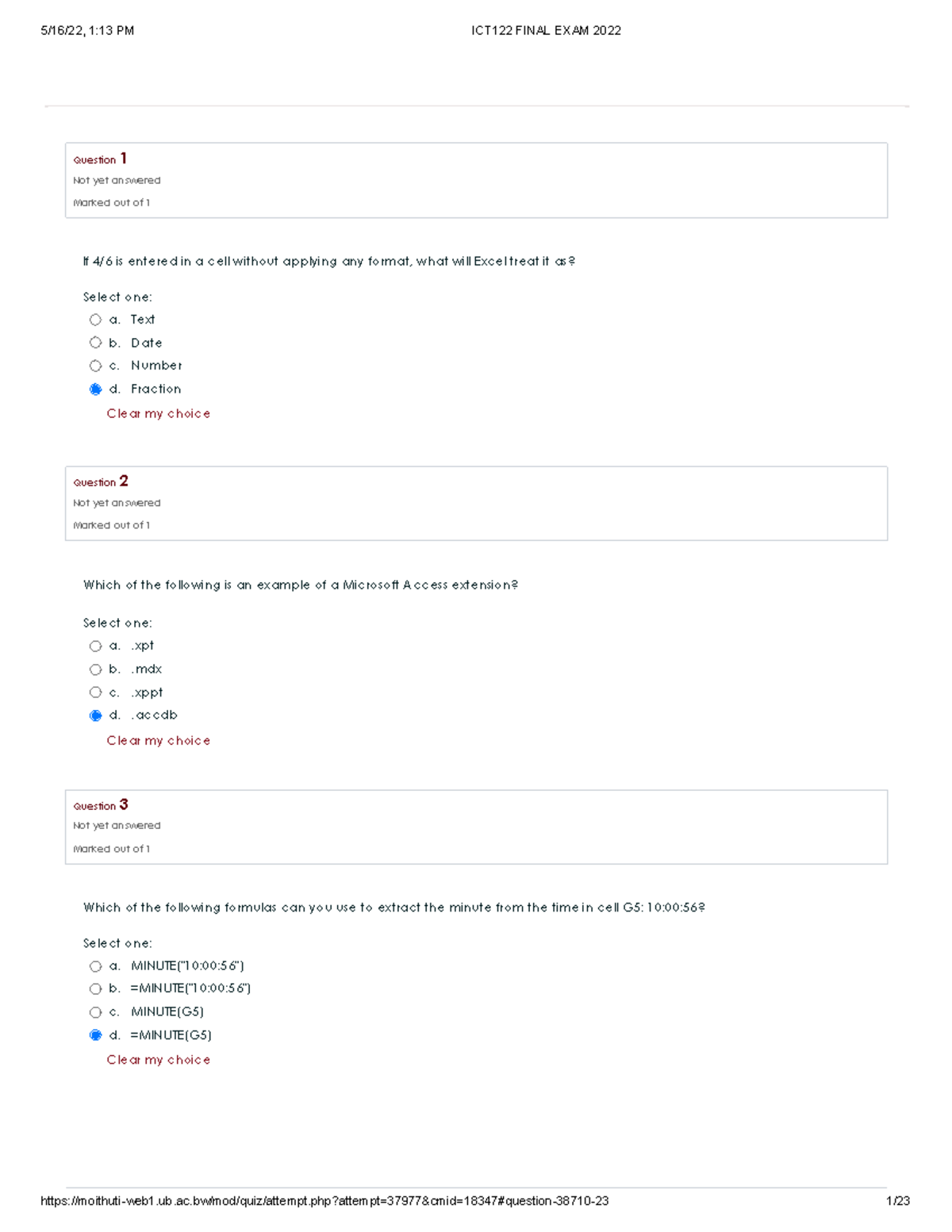 ICT122 Final EXAM 2022 - A test of computer studies second semester ...