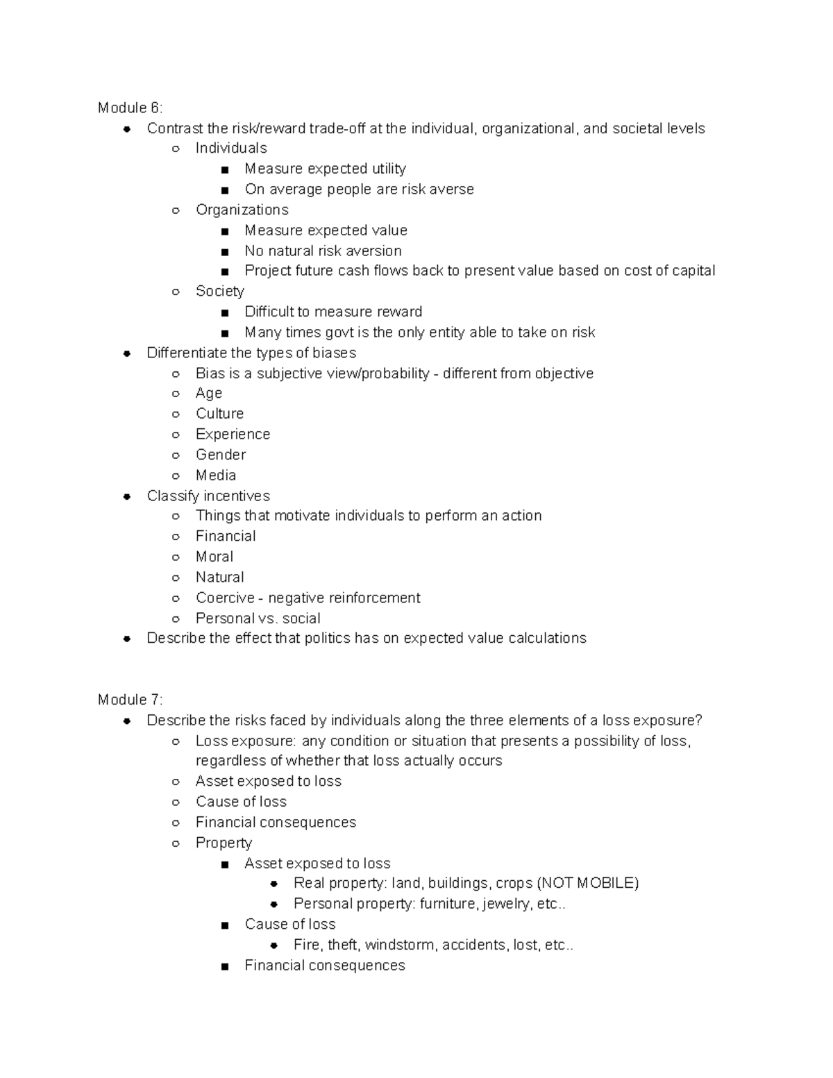 RMI EXAM 2 Guiding Questions (dragged) - Module 6: Contrast the risk ...