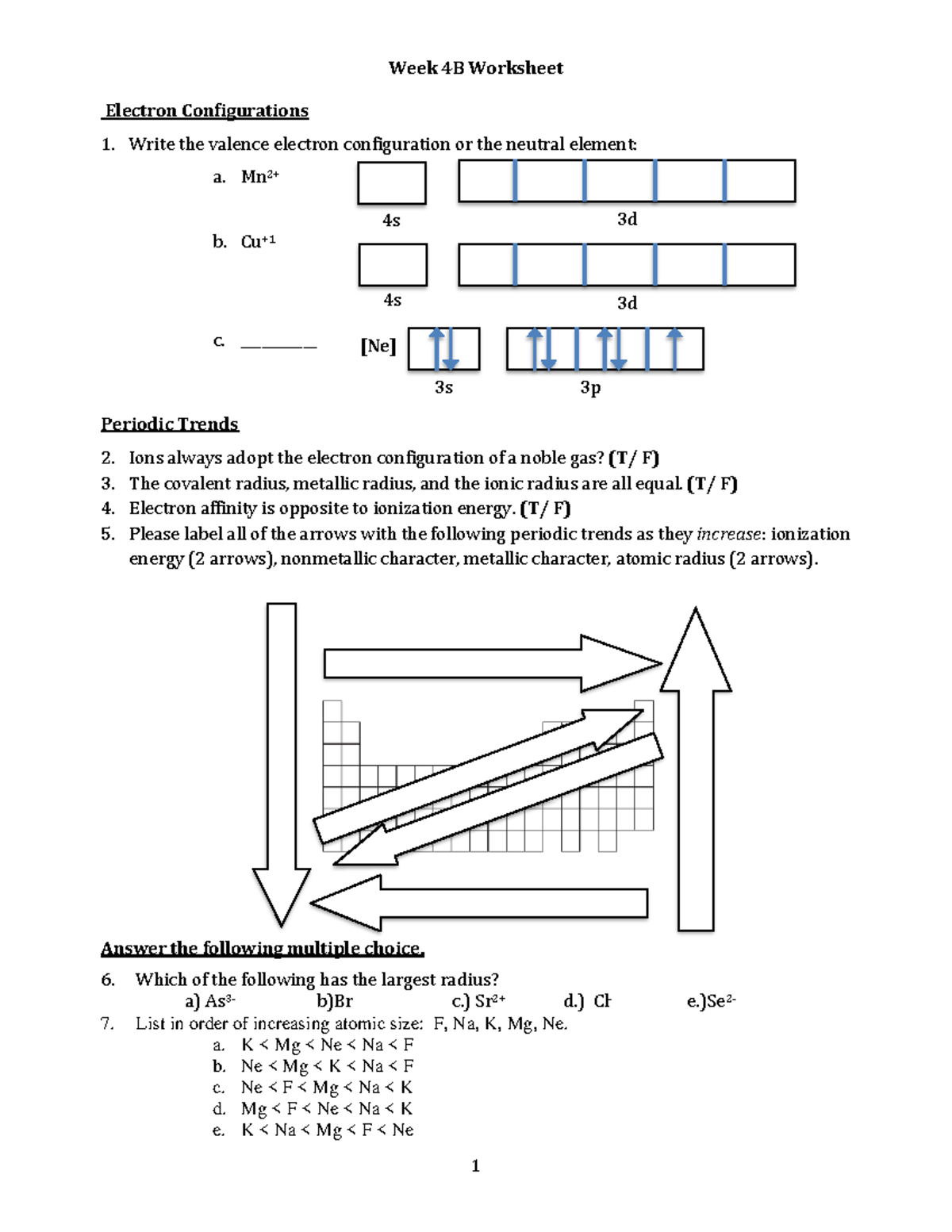 CHE2A Worksheet 4B - [Ne] Electron Configurations 1. Write the valence ...