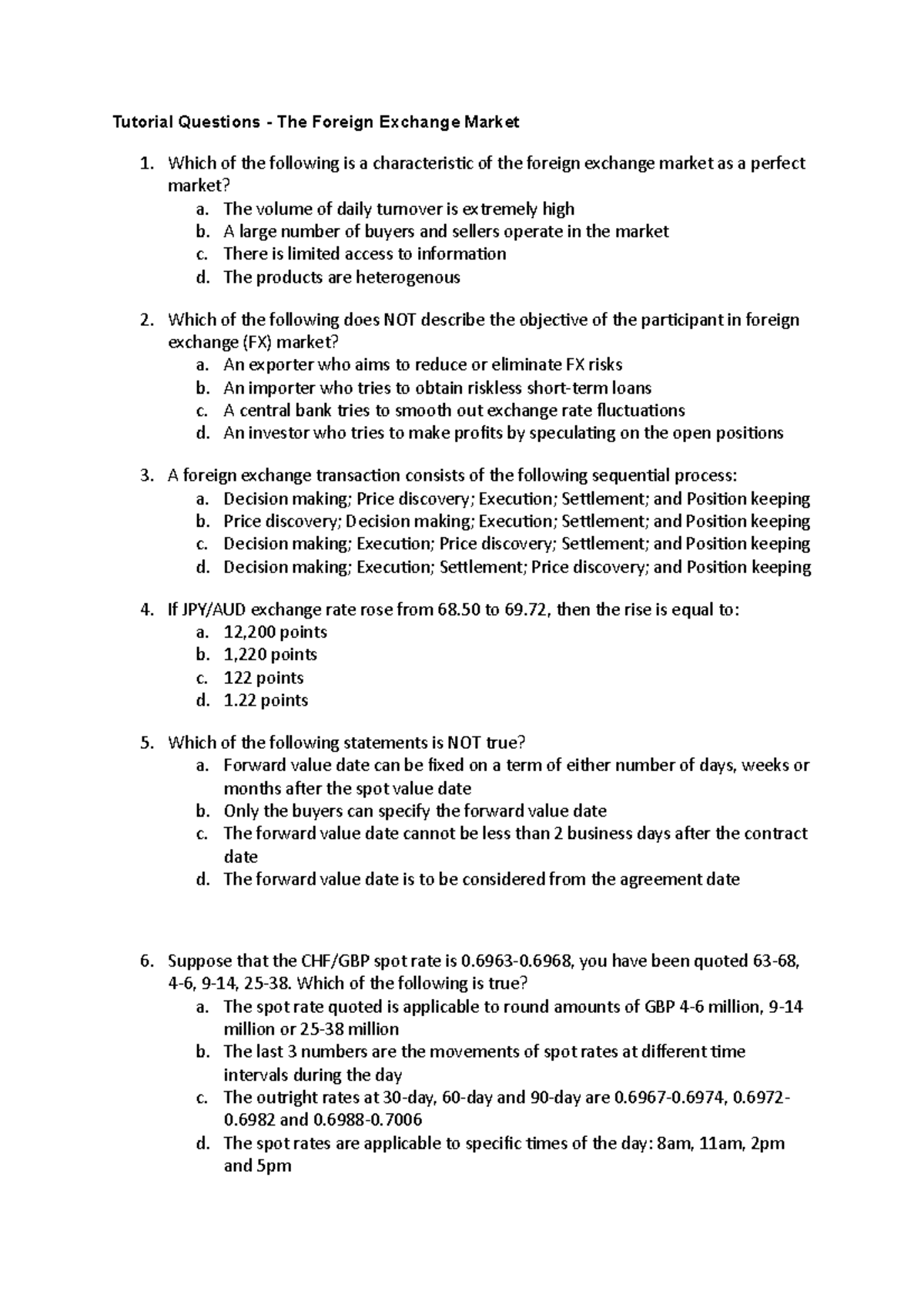 Topic 2-Tutorial Questions - Tutorial Questions - The Foreign Exchange ...