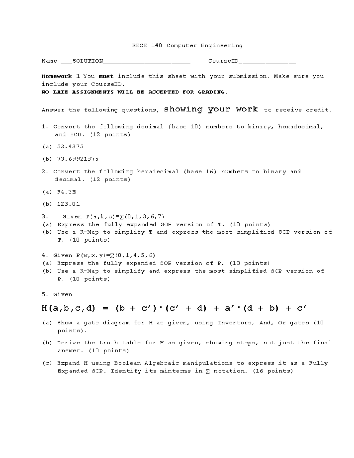 HW1soln - hw1 - EECE 140 Computer Engineering Name SOLUTION____________________ - Studocu