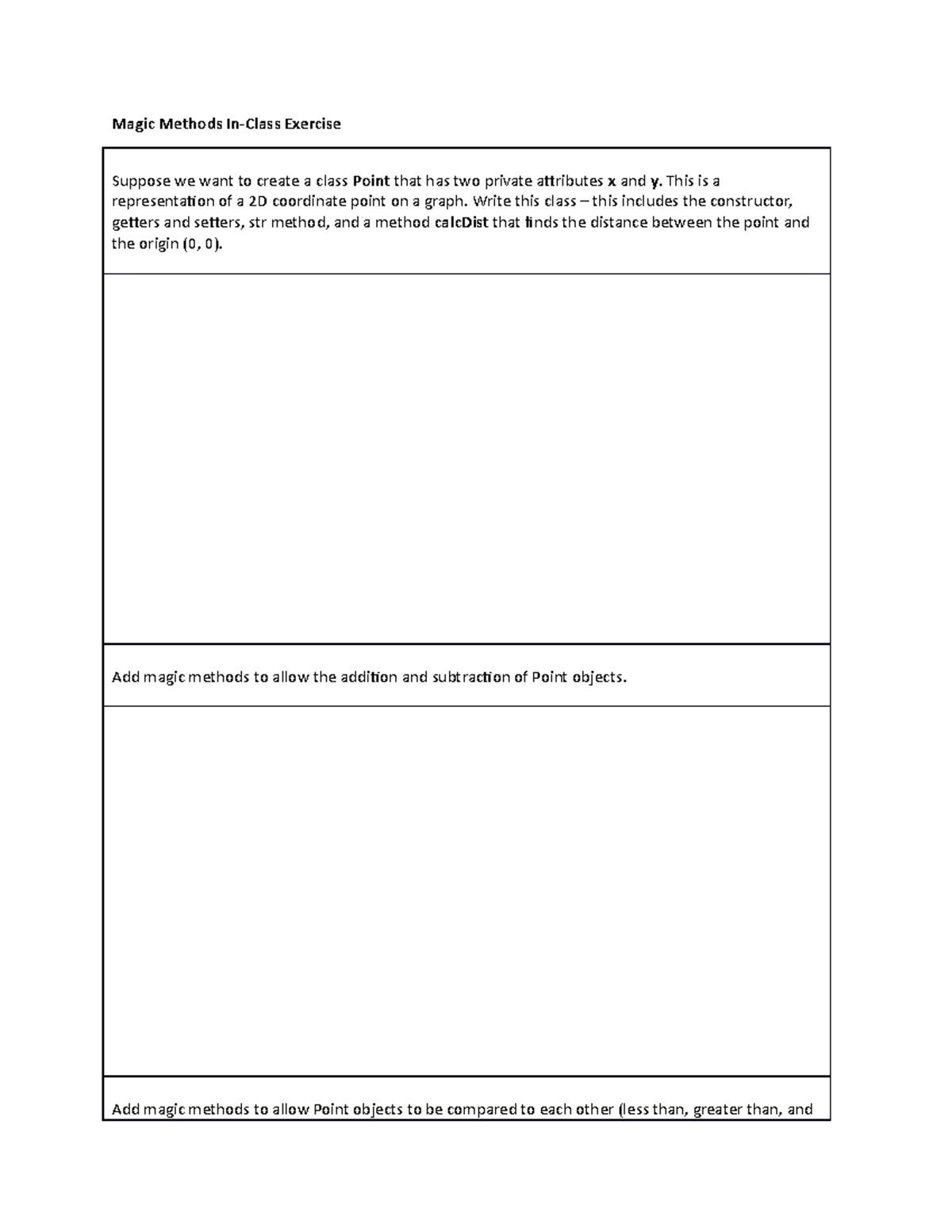 Operator Overloading Exercise Magic Methods In Class Exercise Suppose We Want To Create A
