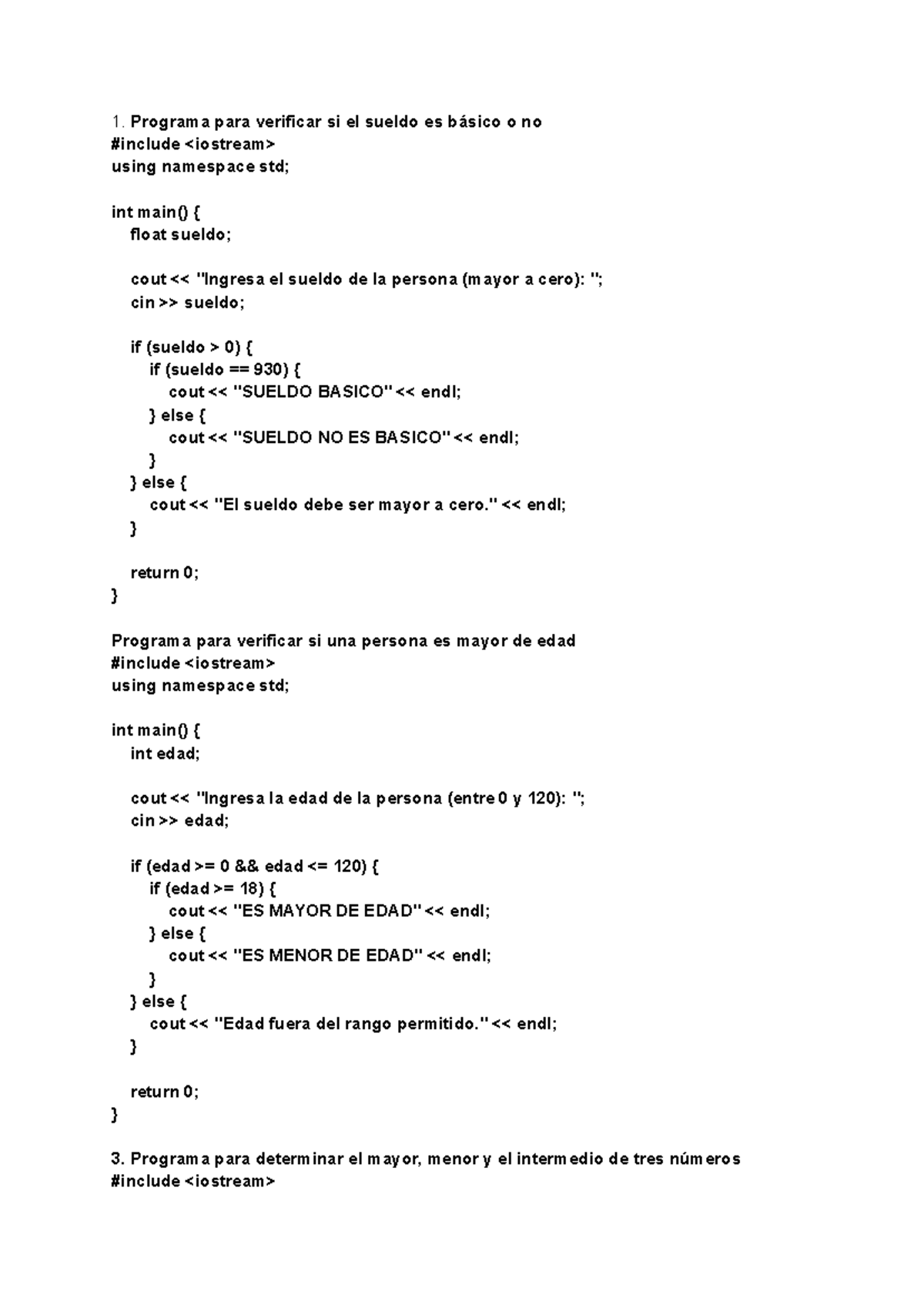 Codigos en PDF 3 - guia 3 - Programa para verificar si el sueldo es básico o no #include - Studocu