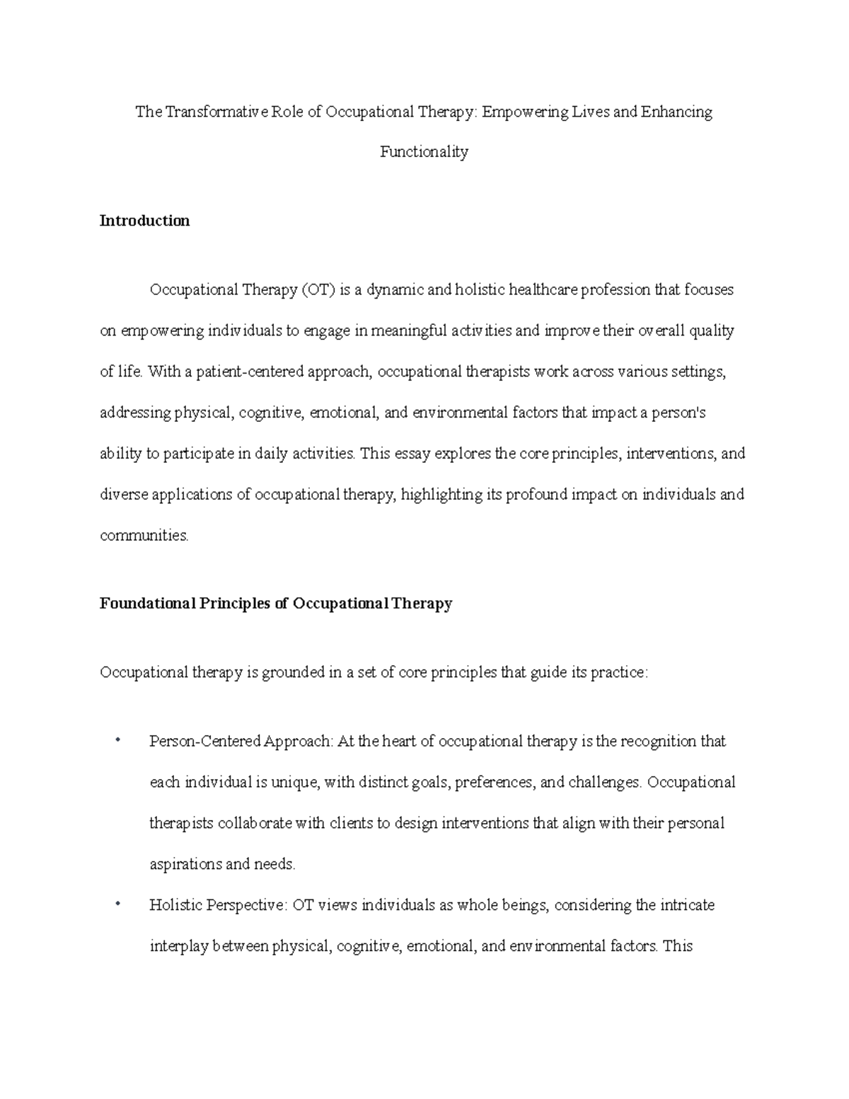 The Transformative Role of Occupational Therapy- Empowering Lives and Enhancing Functionality ...