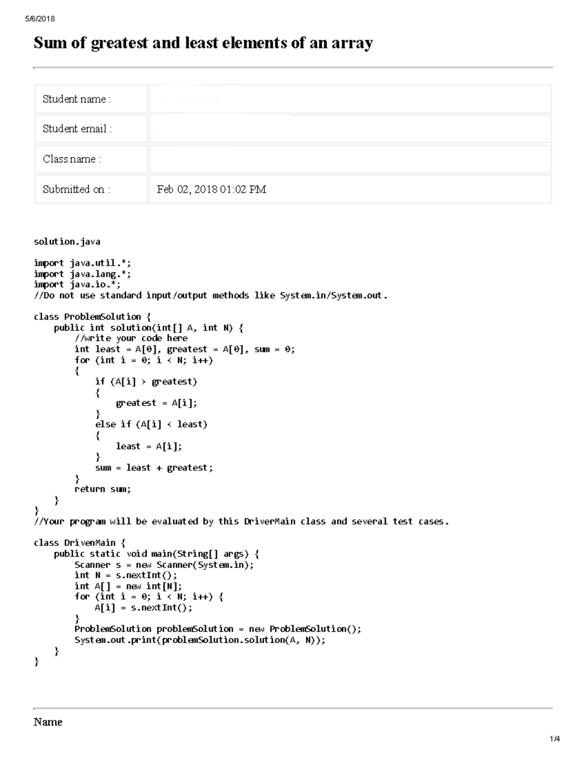 Arrays Practice Code (Java CS 2336) - Sum of greatest and least ...