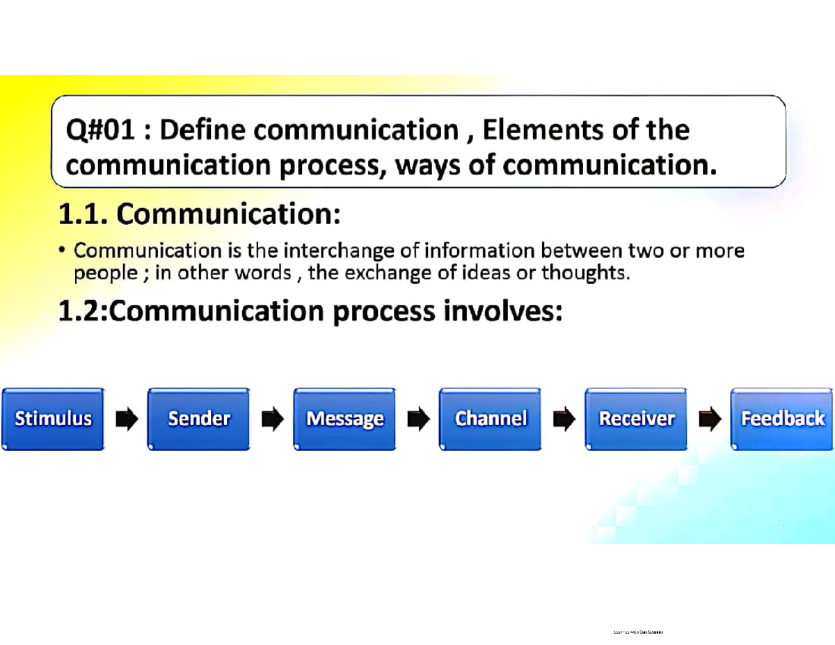 4. Communication-1 - Thanks - : Define communication, Elements of the ...