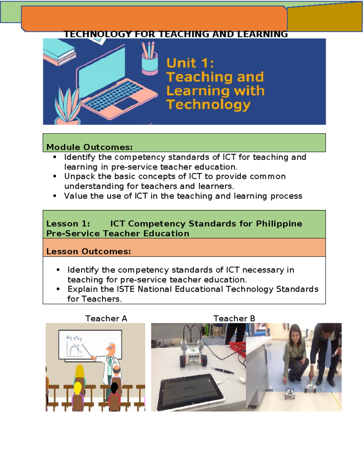 TTL-Module-1 - TECHNOLOGY FOR TEACHING AND LEARNING Module Outcomes: Identify the competency ...