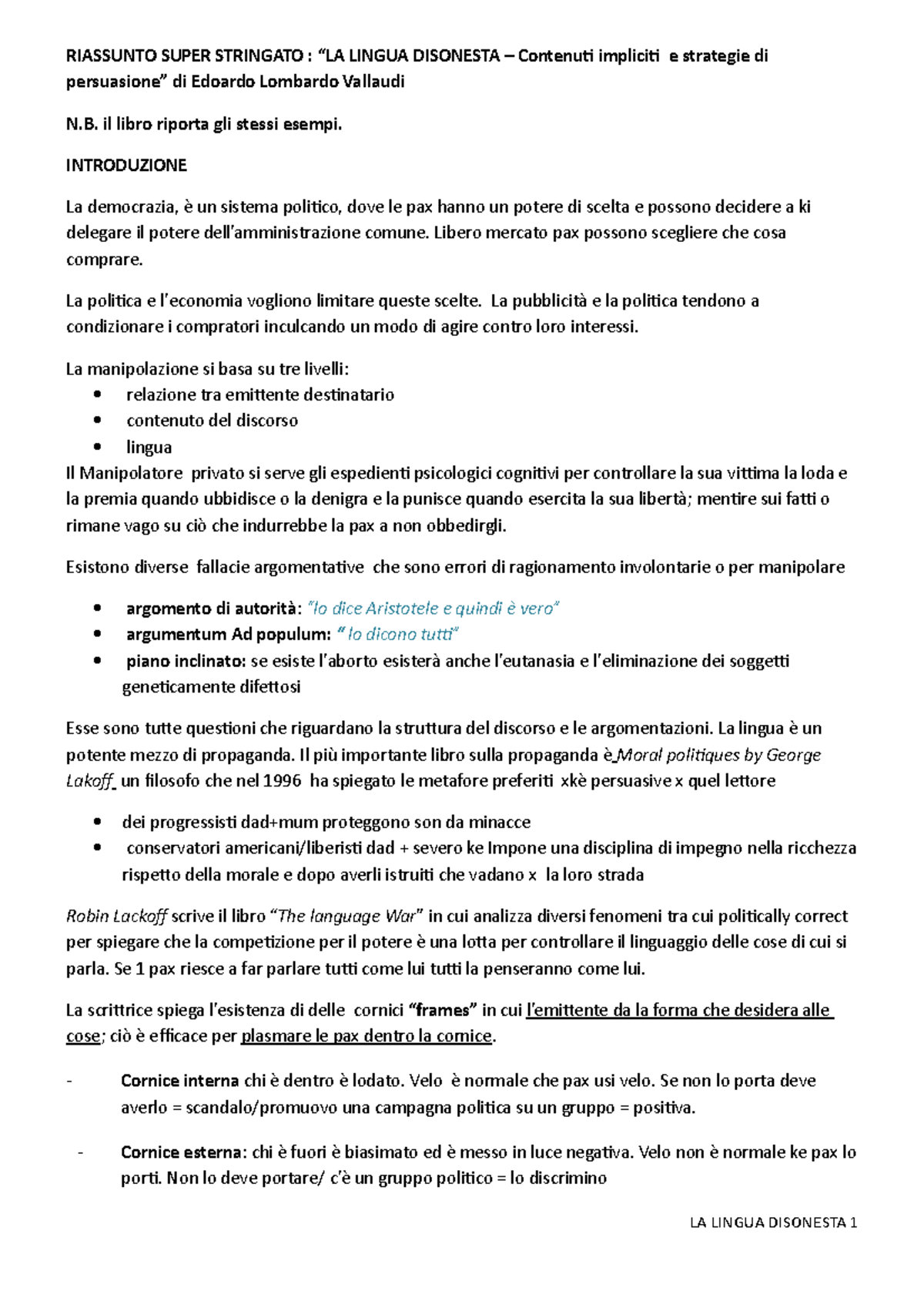 La Lingua Disonesta - RIASSUNTO SUPER STRINGATO : “LA LINGUA DISONESTA ...