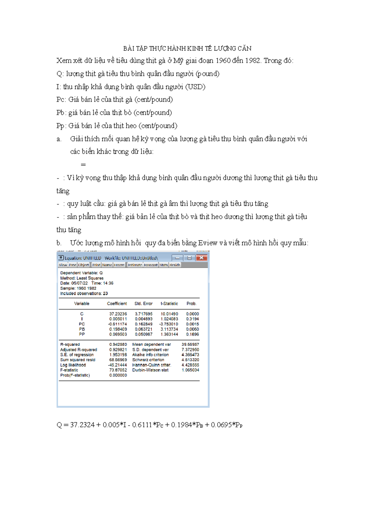 D1.BÀI TẬP THỰC HÀNH KINH TẾ LƯỢNG CĂN - BÀI TẬP THỰC HÀNH KINH TẾ ...