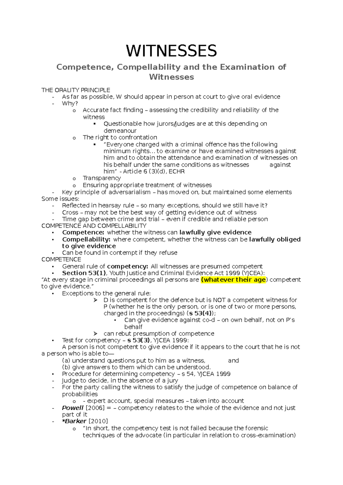 Witnesses/Vulnerable Witnesses- Exam notes and readings - WITNESSES ...