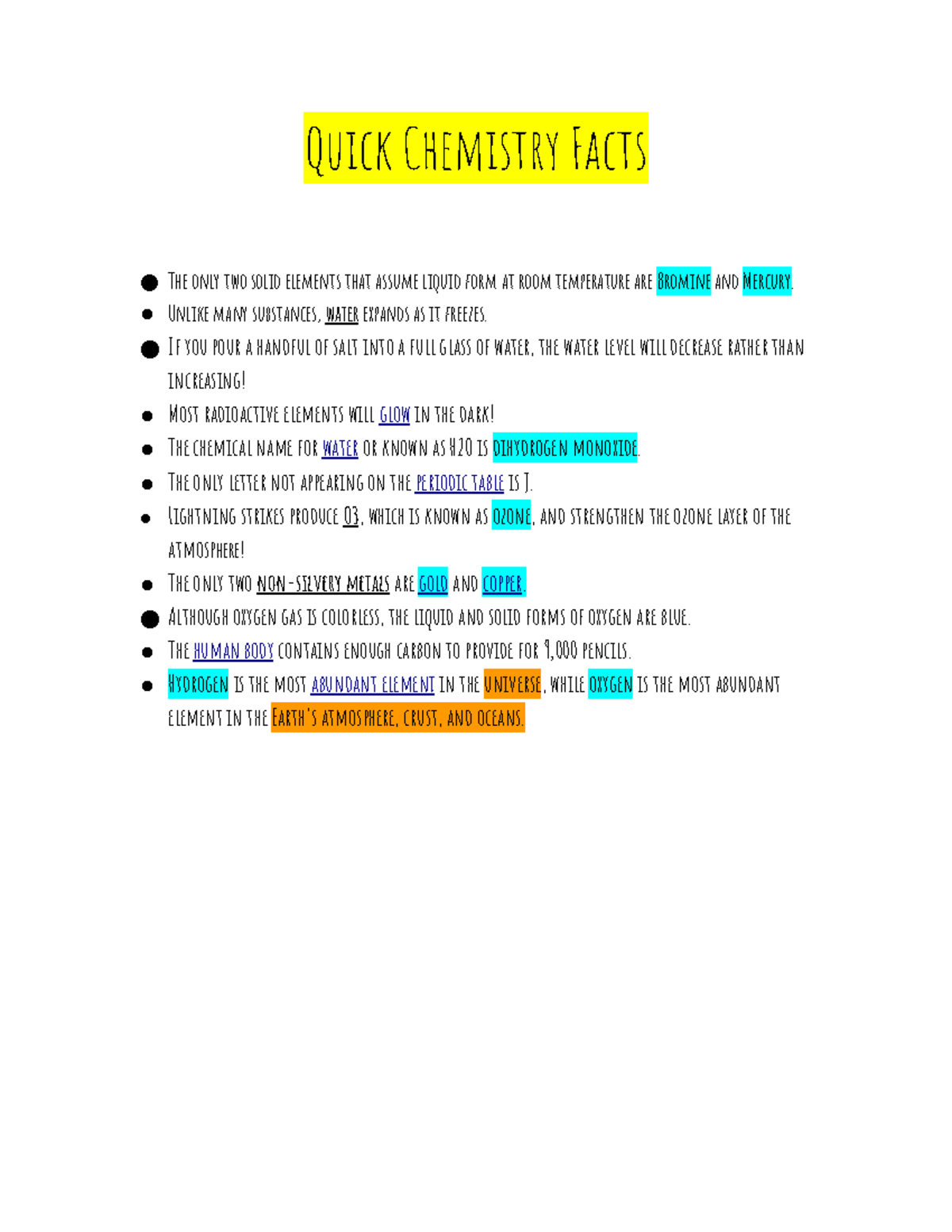 Chemistry Notes - Quick Chemistry Facts The only two solid elements ...