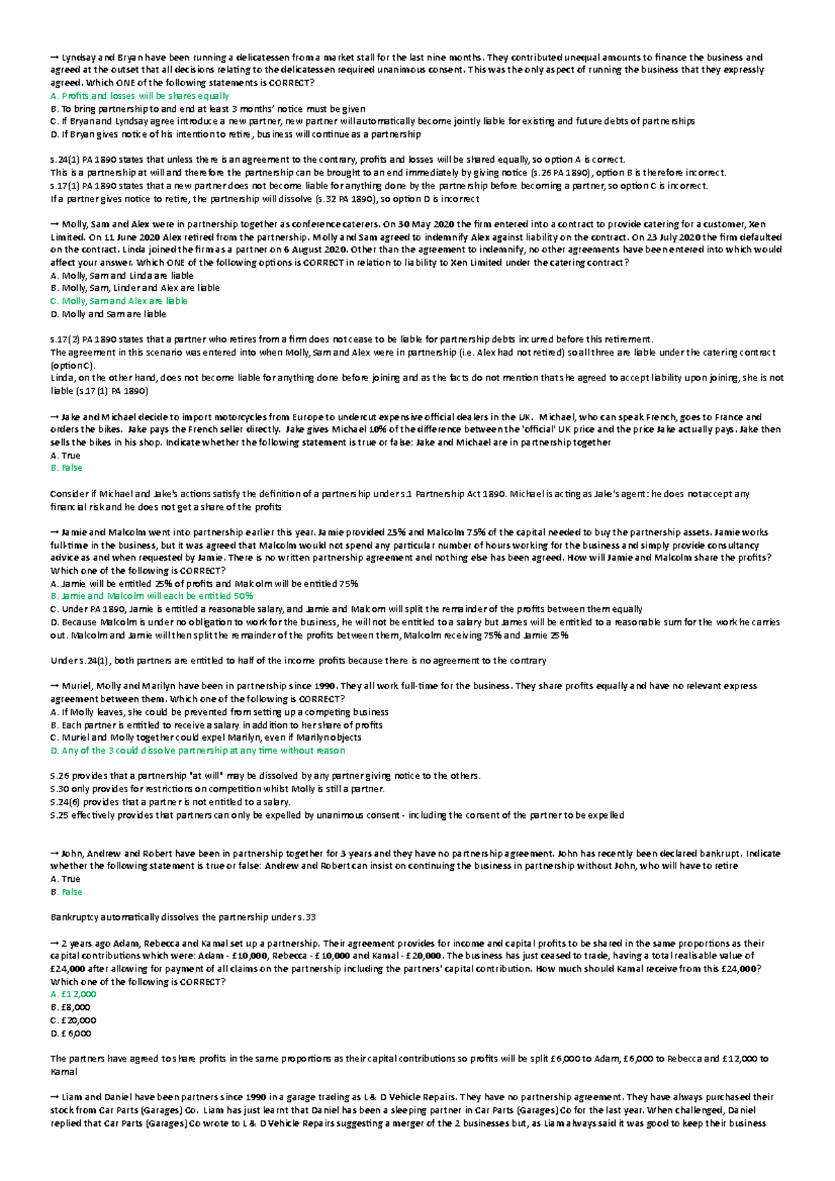 Partnerships MCQ - Lyndsay and Bryan have been running a delicatessen ...