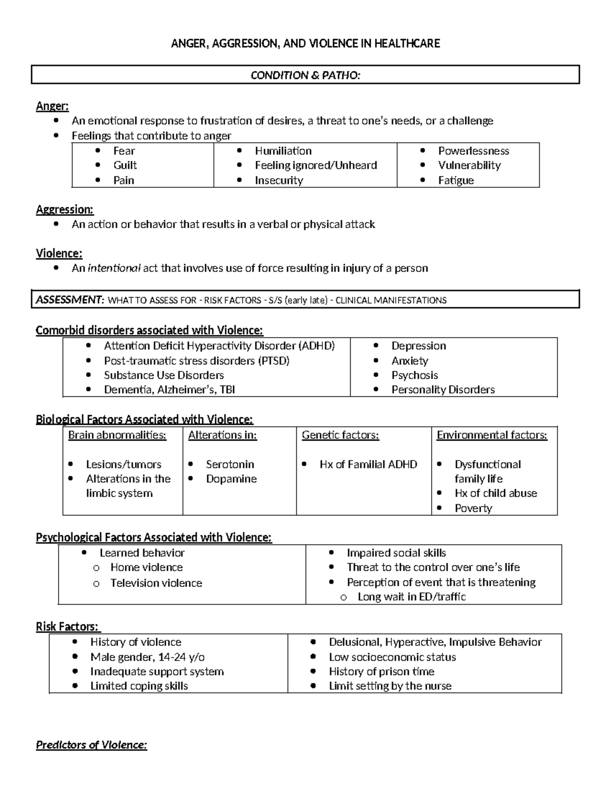 Anger Aggression Violence MAP - ANGER, AGGRESSION, AND VIOLENCE IN ...
