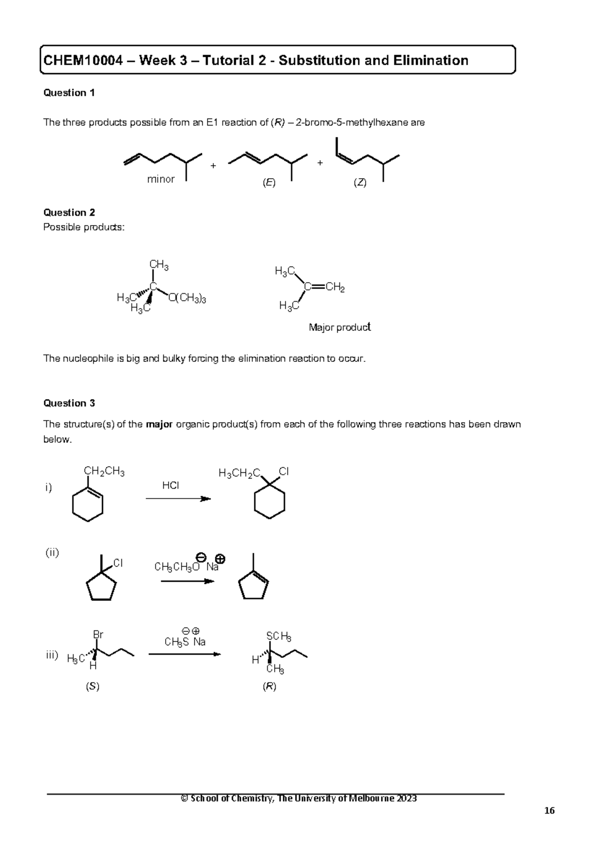 Week 3 Tutorial 2 CHEM10004 Tutorial Solutions Sum 2023 - © School of Chemistry, The University ...