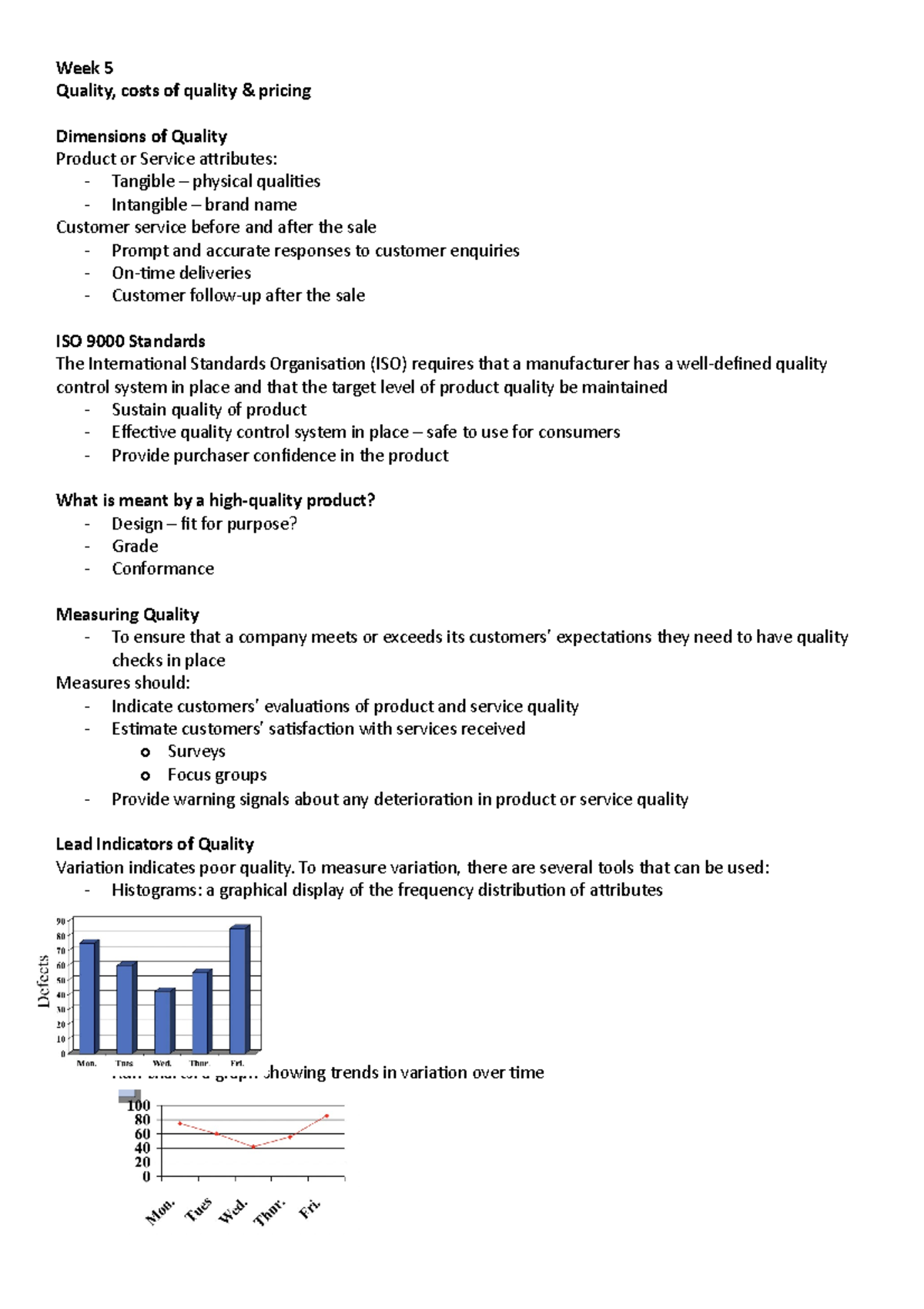 Week 5 lectures - Managerial Accounting notes - Week 5 Quality, costs ...