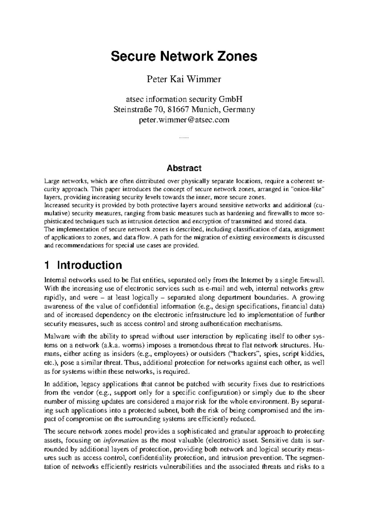 Network Zones and interconnections - Peter Kai Wimmer atsec information security GmbH ...