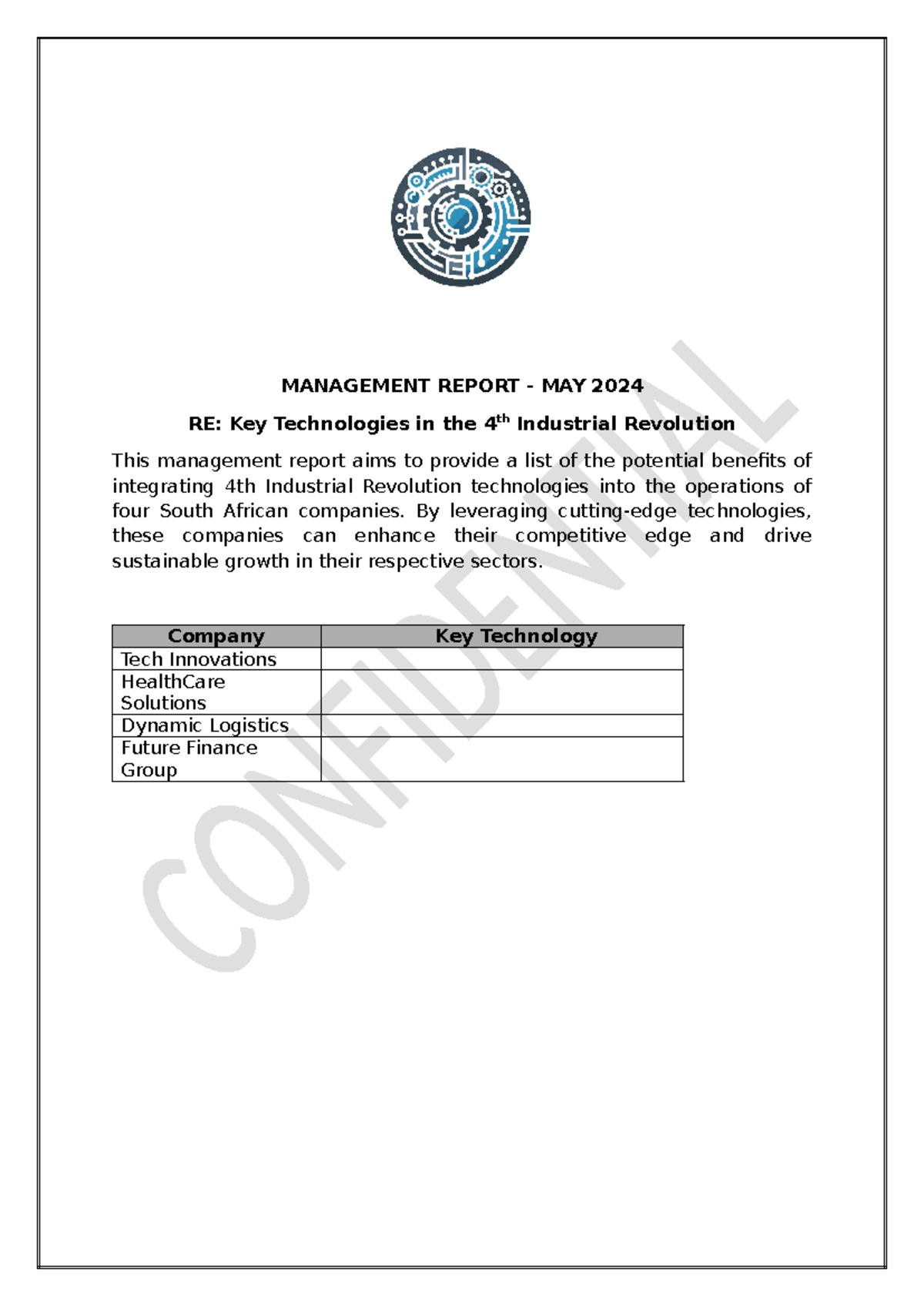 Report to Management Word - MANAGEMENT REPORT - MAY 2024 RE: Key ...