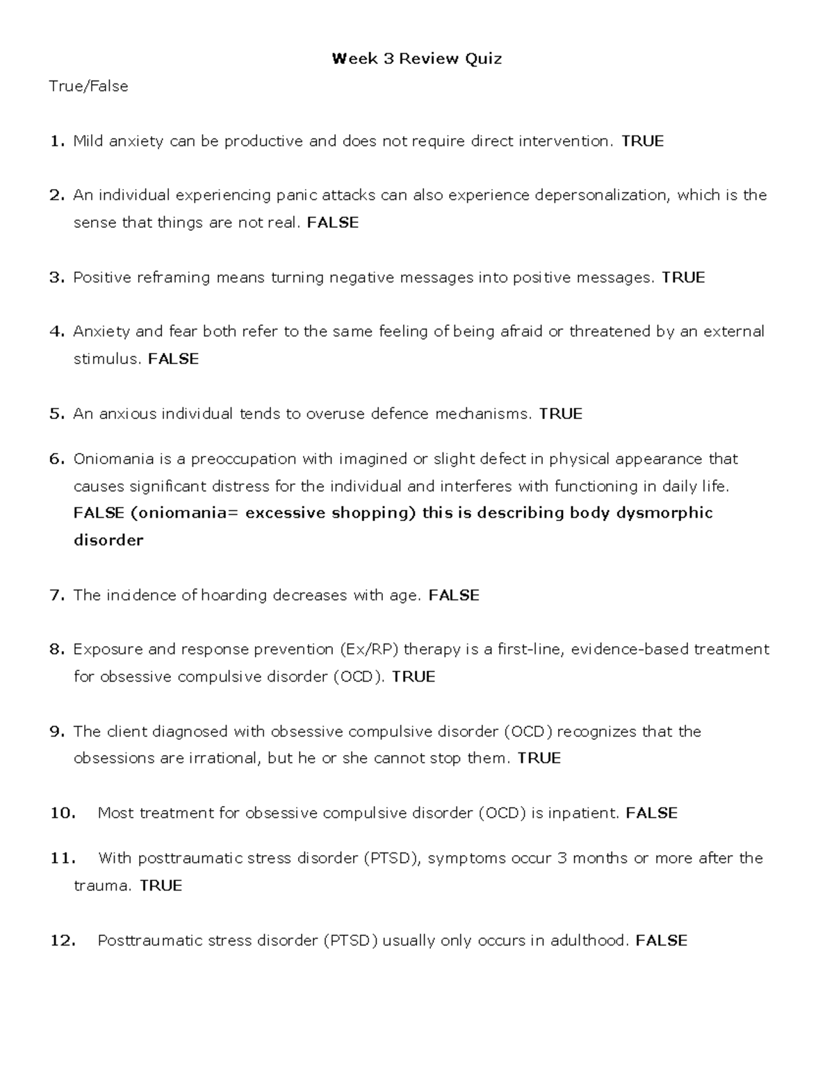 Quiz 2020, questions and answers - Week 3 Review Quiz True/False Mild ...