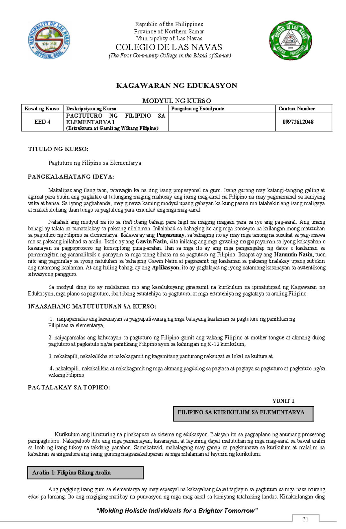 EED-4- Module new - Province of Northern Samar Municipality of Las ...