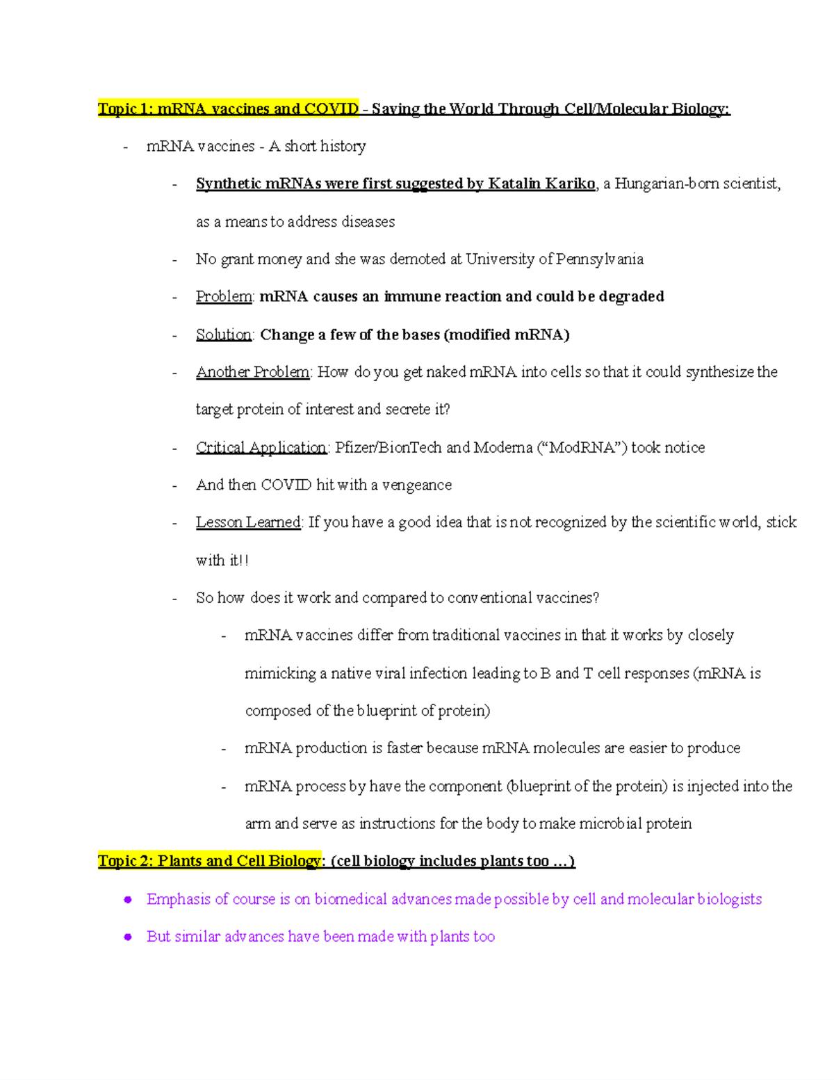 Cell Bio Lec Notes - Topic 1: mRNA vaccines and COVID - Saving the ...