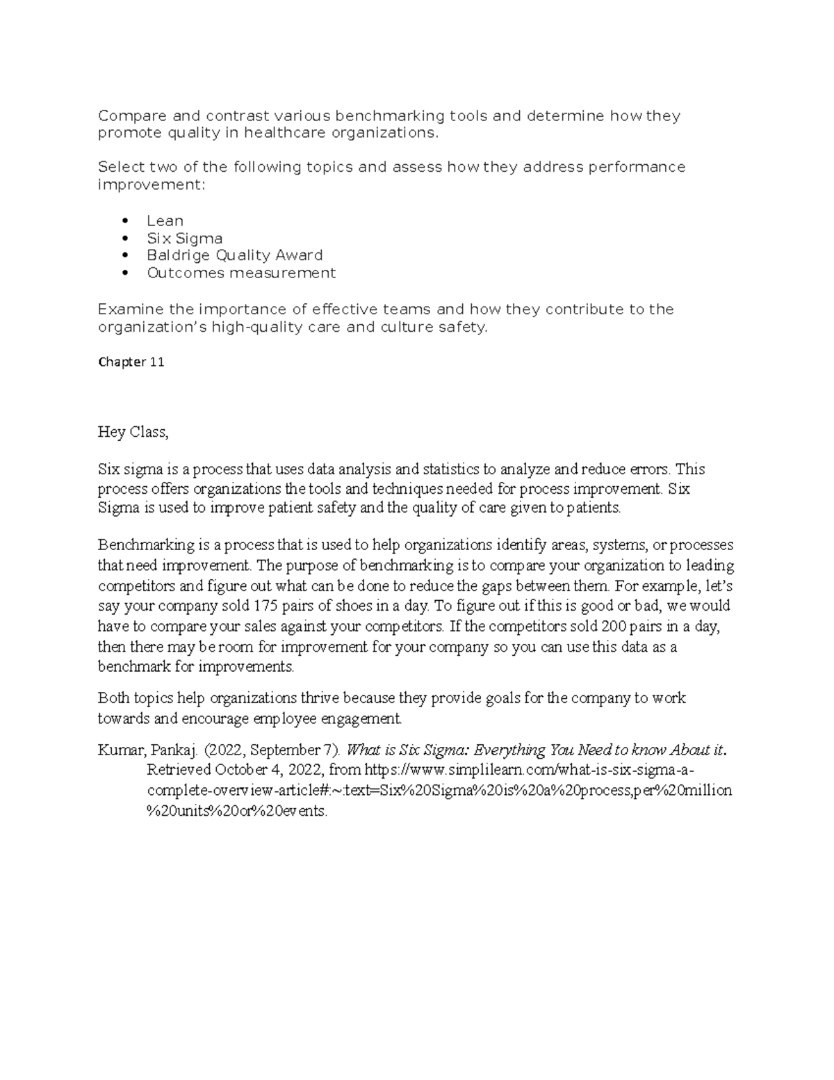 Ihp 430 discussion 6 - Compare and contrast various benchmarking tools ...