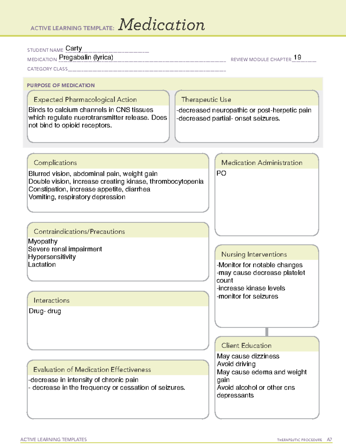 Pregabalin - Study for exams - ACTIVE LEARNING TEMPLATES THERAPEUTIC ...