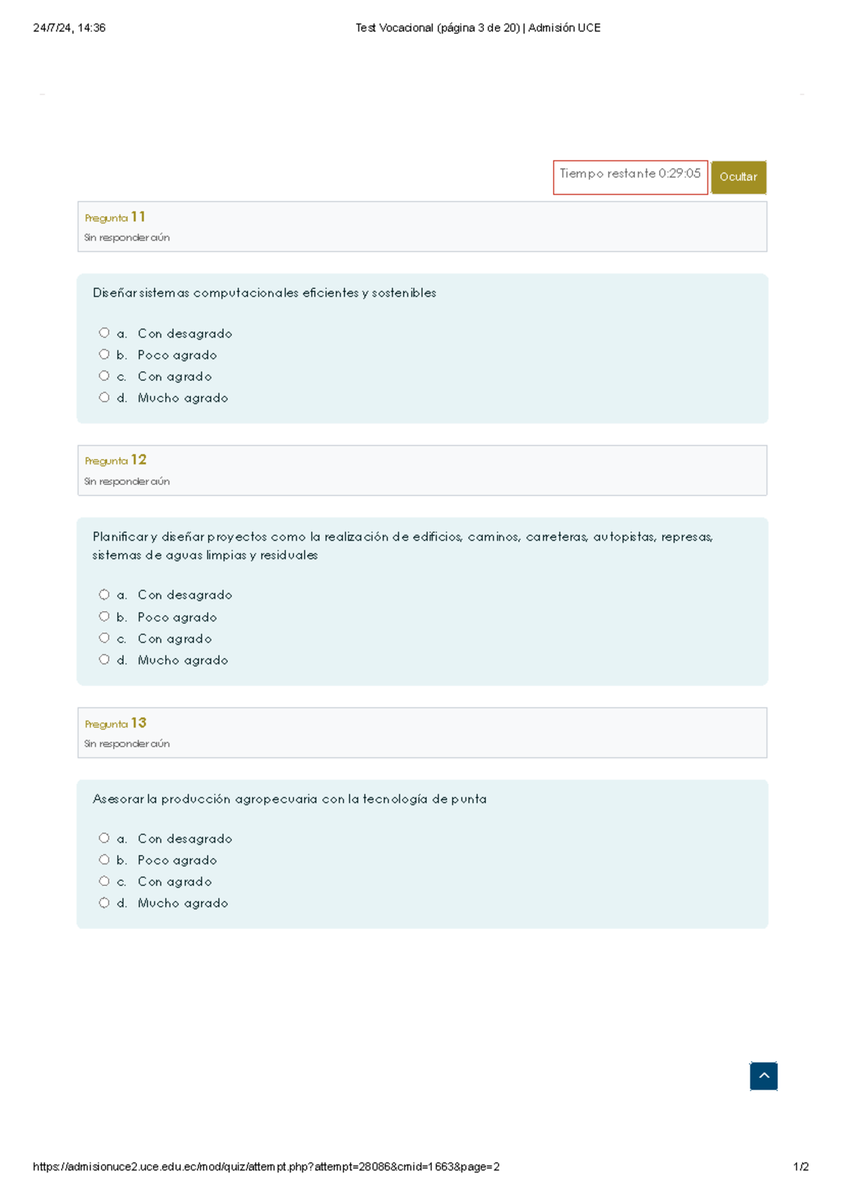 Test Vocacional (página 3 de 20) Admisión UCE 3 - Pregunta 11 Sin ...