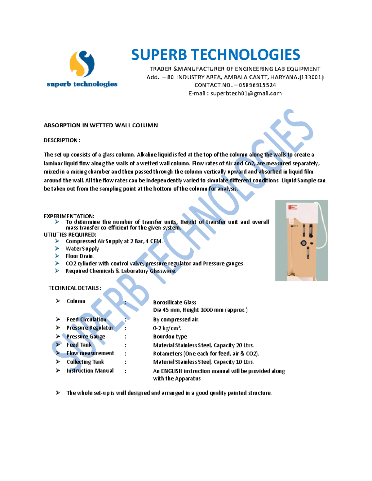 Absorption IN Wetted WALL Column - SUPERB TECHNOLOGIES TRADER ...