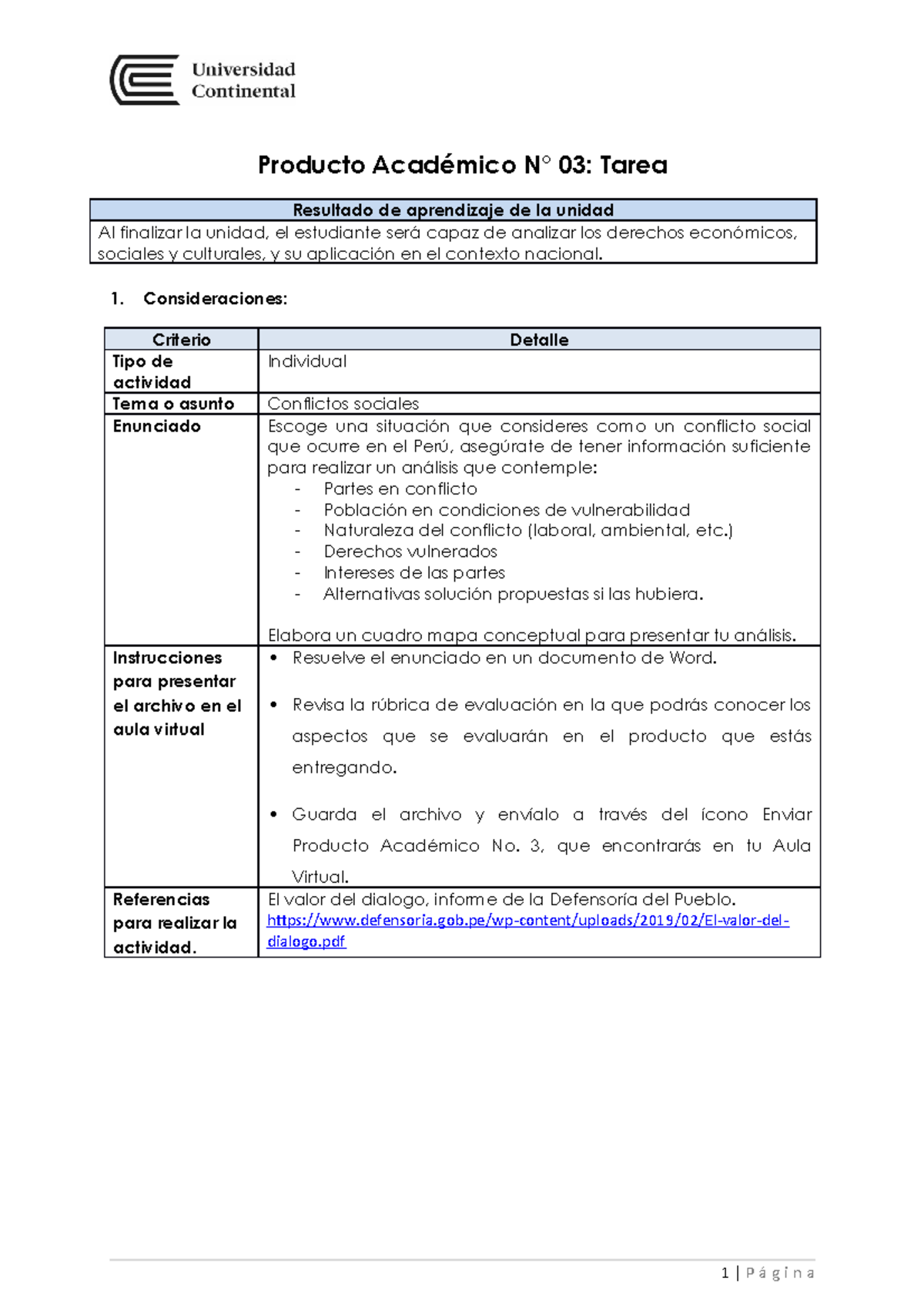 PA3 Tarea - Bueno - Producto Académico N° 03: Tarea Resultado de aprendizaje de la unidad Al ...