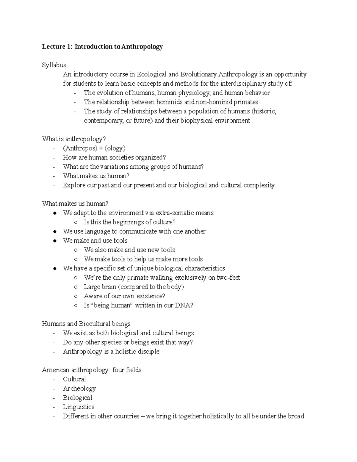 ANTH222 Lecture 1 Introduction to Anthropology - Lecture 1 ...