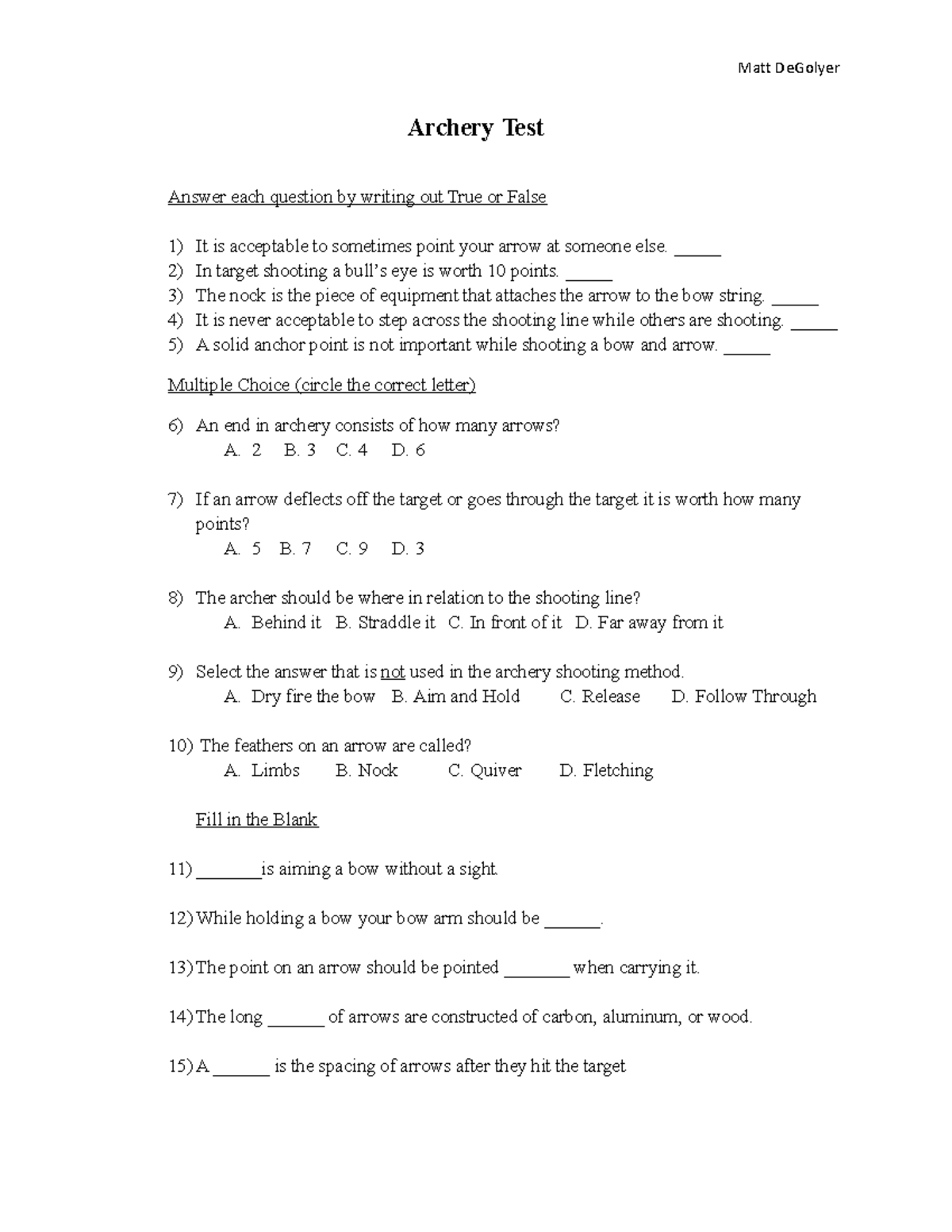 Archery Written Test - John Bapst - Studocu