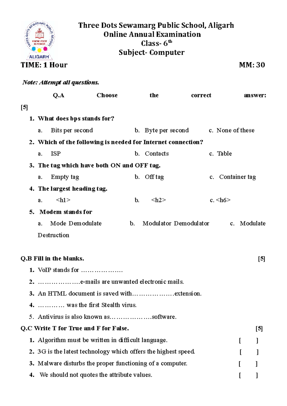Class 6th - NOTES - Three Dots Sewamarg Public School, Aligarh Online ...