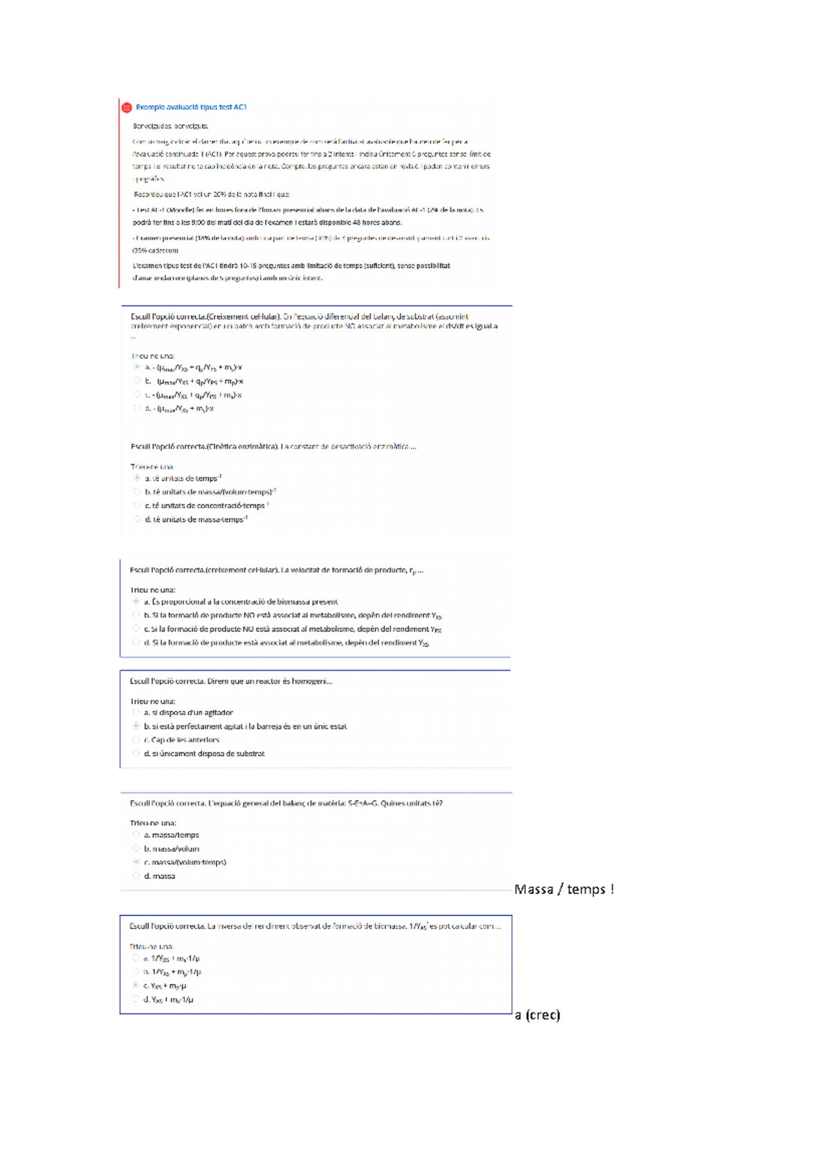Test prova ac-1 - Test online ac1 - Enginyeria de Bioreactors - Massa ...
