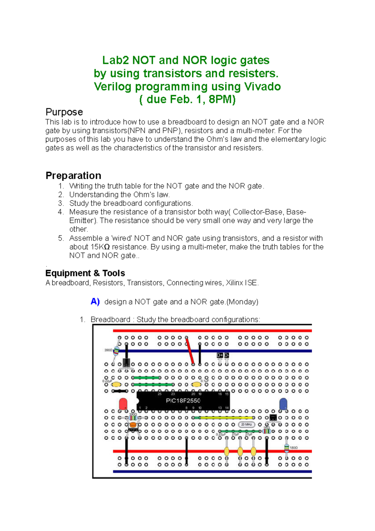 CSE3100 lab 22 - lab handout - Lab2 NOT and NOR logic gates by using ...