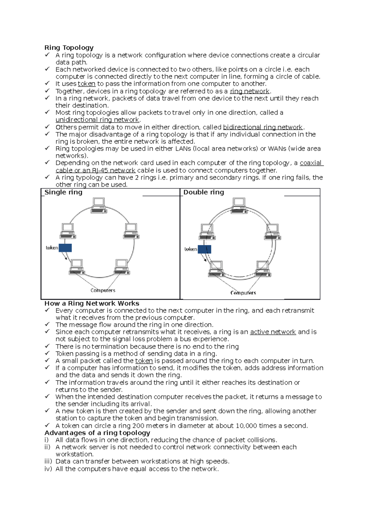 Ring Topology - lecture notes - Ring Topology A ring topology is a ...