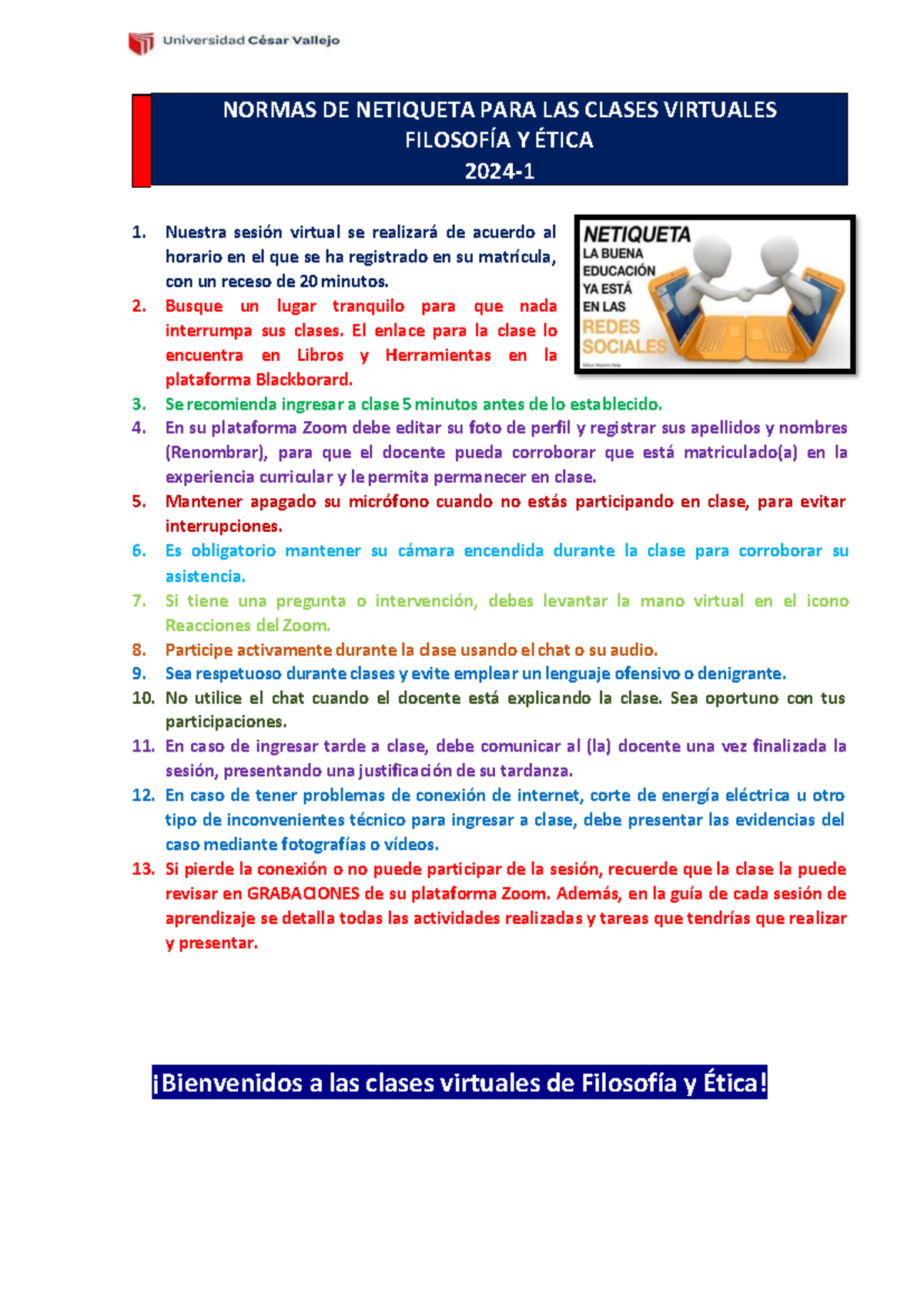 Normas DE Netiqueta PARA LAS Clases Virtuales - NORMAS DE NETIQUETA ...