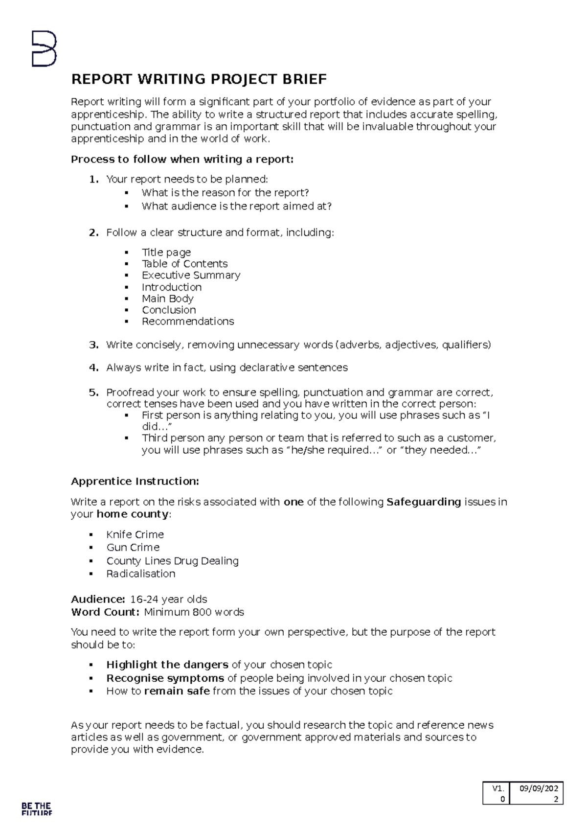 Onboarding Report Writing Project Brief V1.0 0922 - REPORT WRITING ...