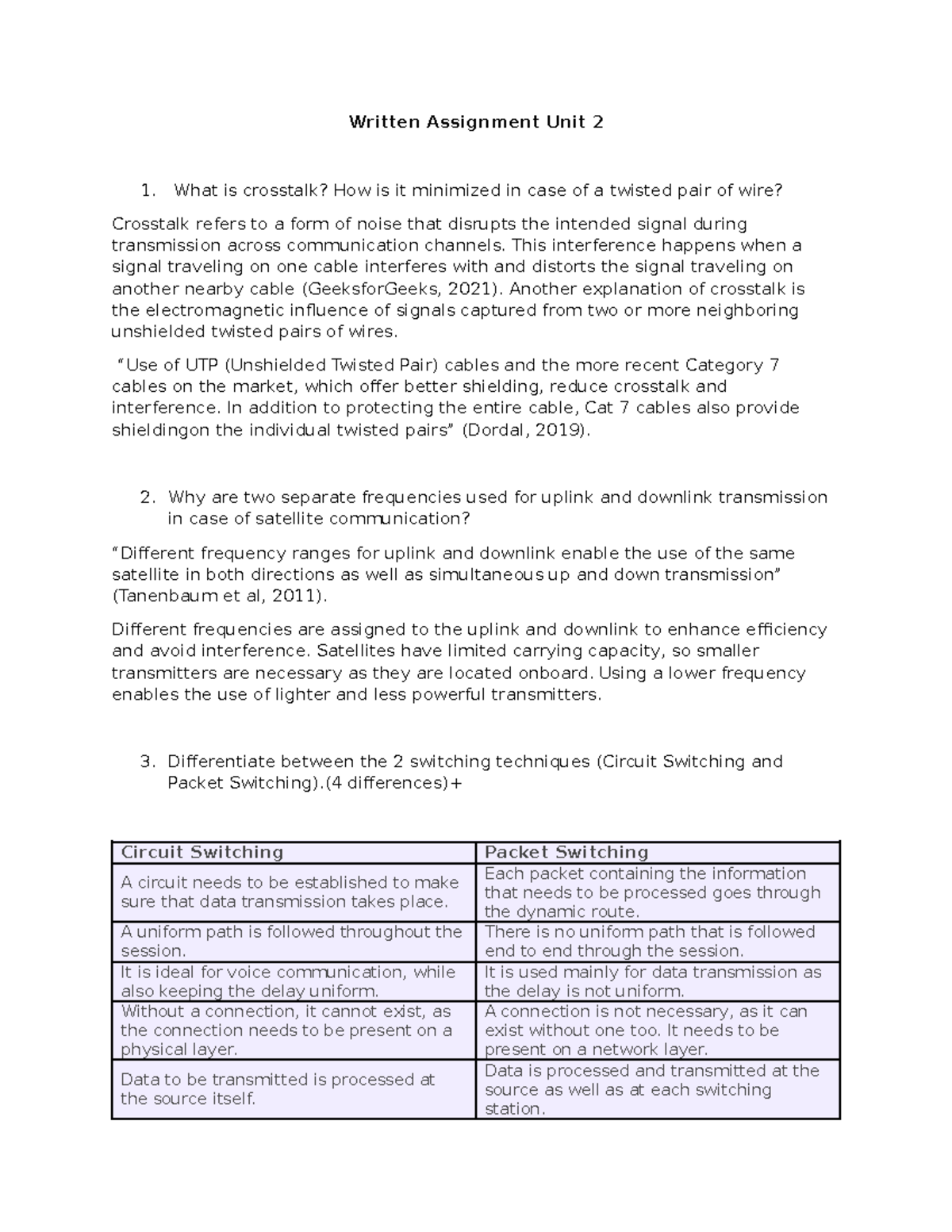 Written Assignment Unit 2 - This interference happens when a signal traveling on one cable - Studocu