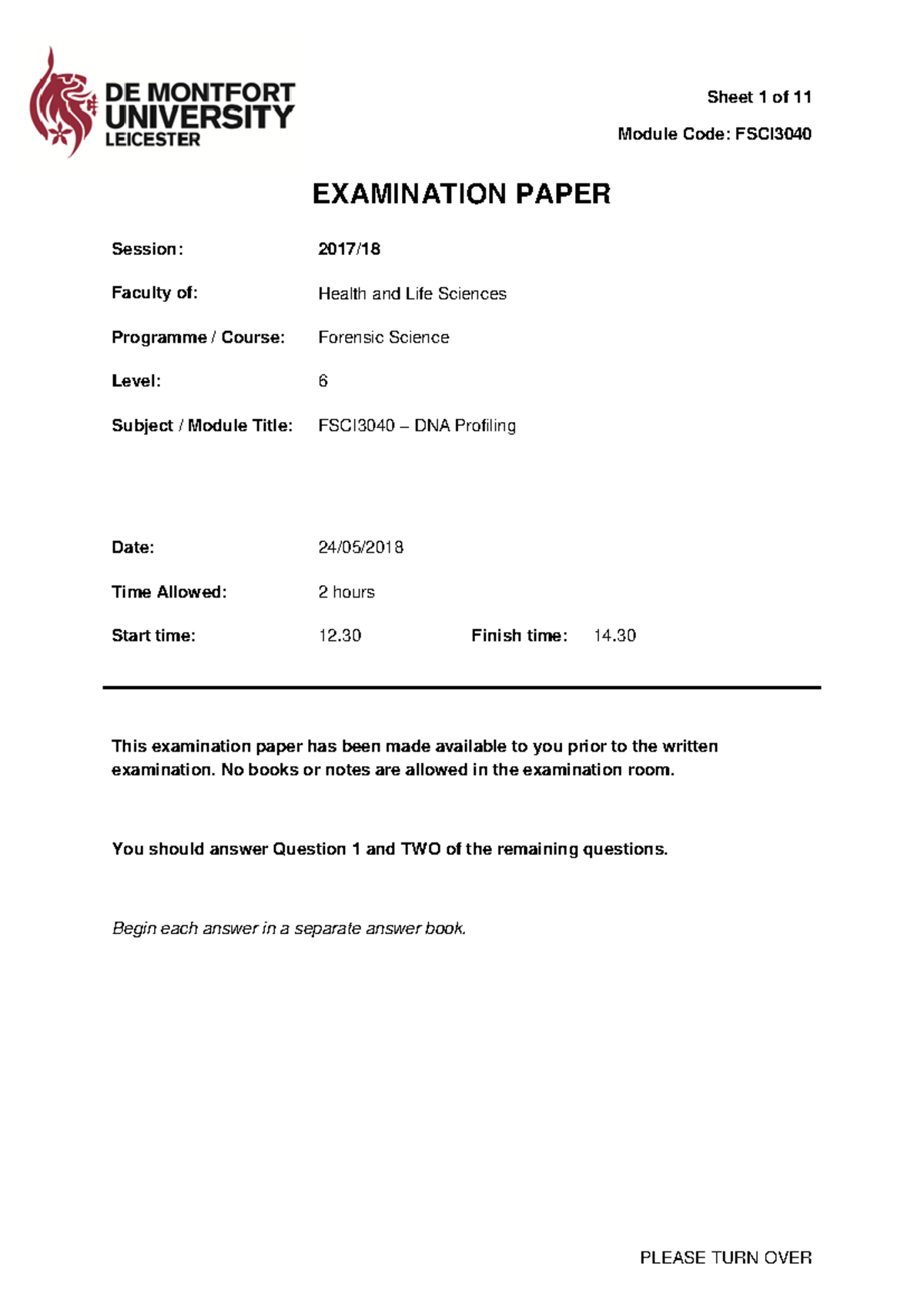 FSCI3040 2018 Exam - Module Code: FSCI EXAMINATION PAPER Session: 2017 ...