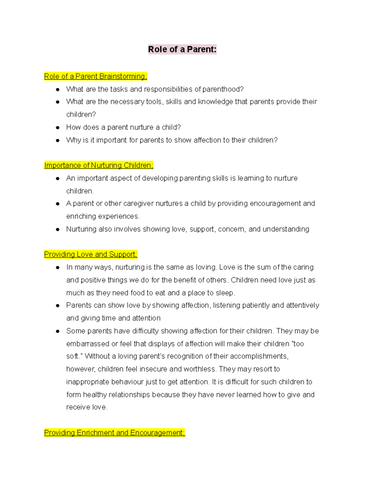 Role of a Parent - Role of a Parent: Role of a Parent Brainstorming ...